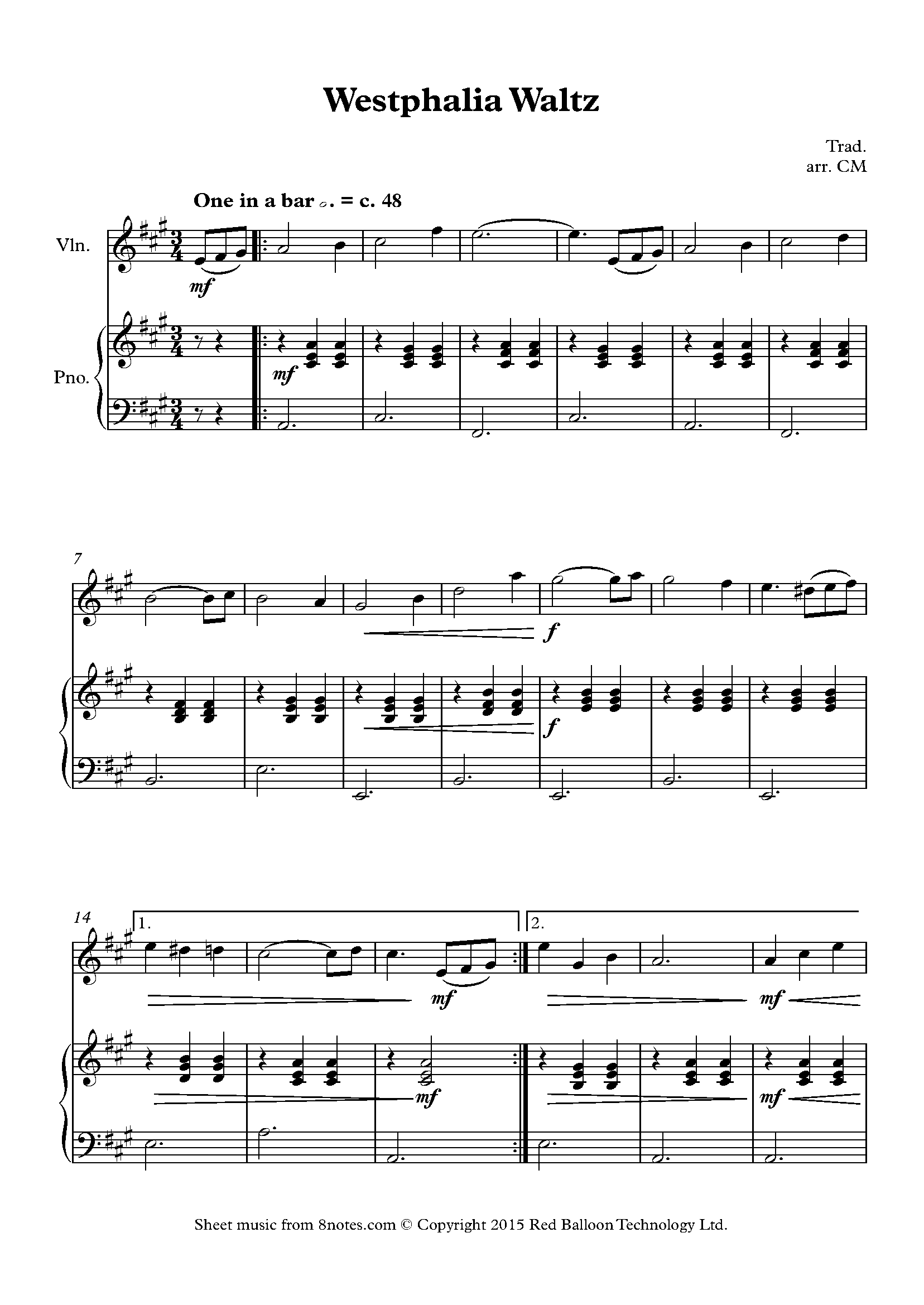 Westphalia Waltz Sheet music for Violin - 8notes.com