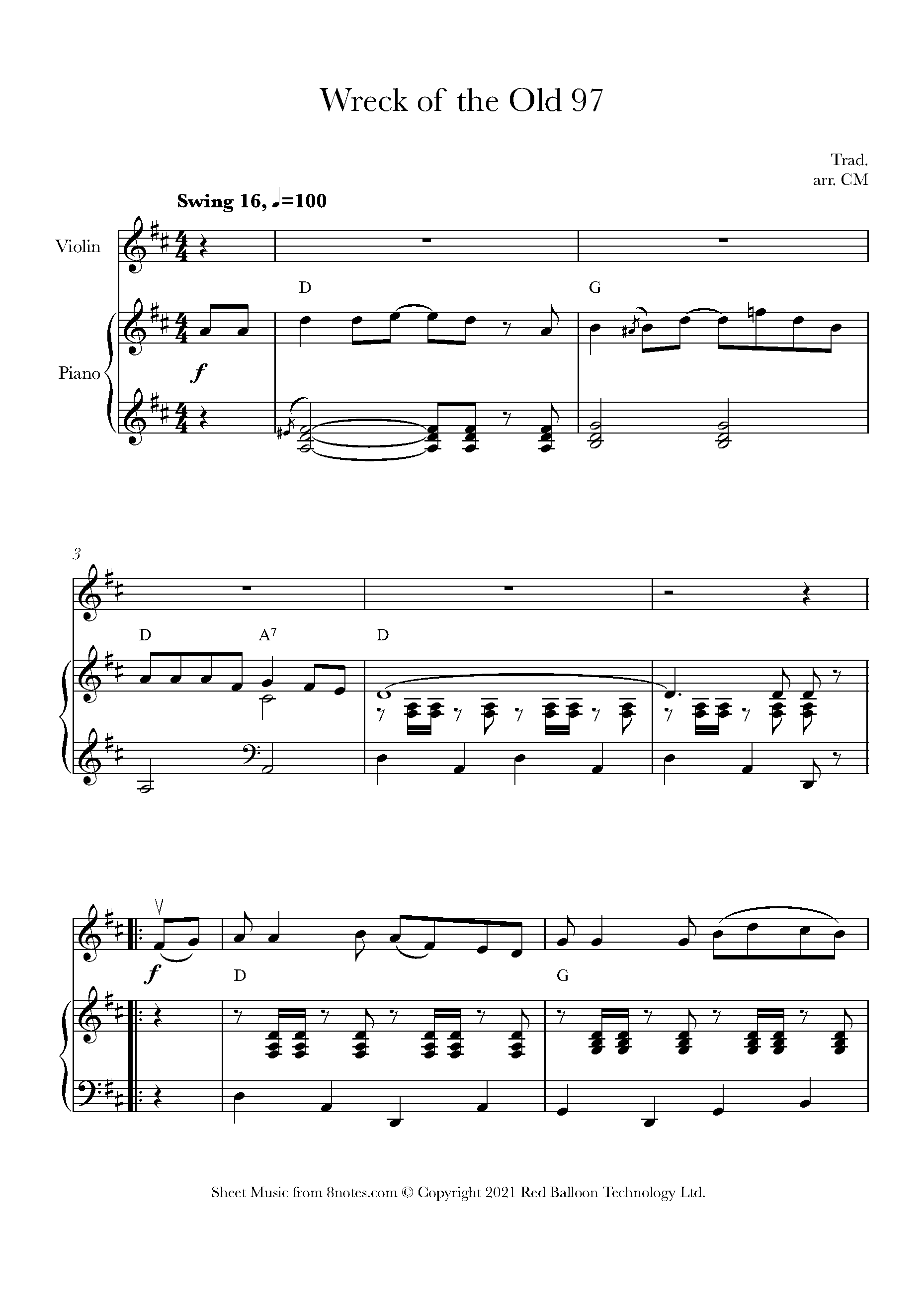 Wreck of the Old 97 Sheet music for Violin - 8notes.com