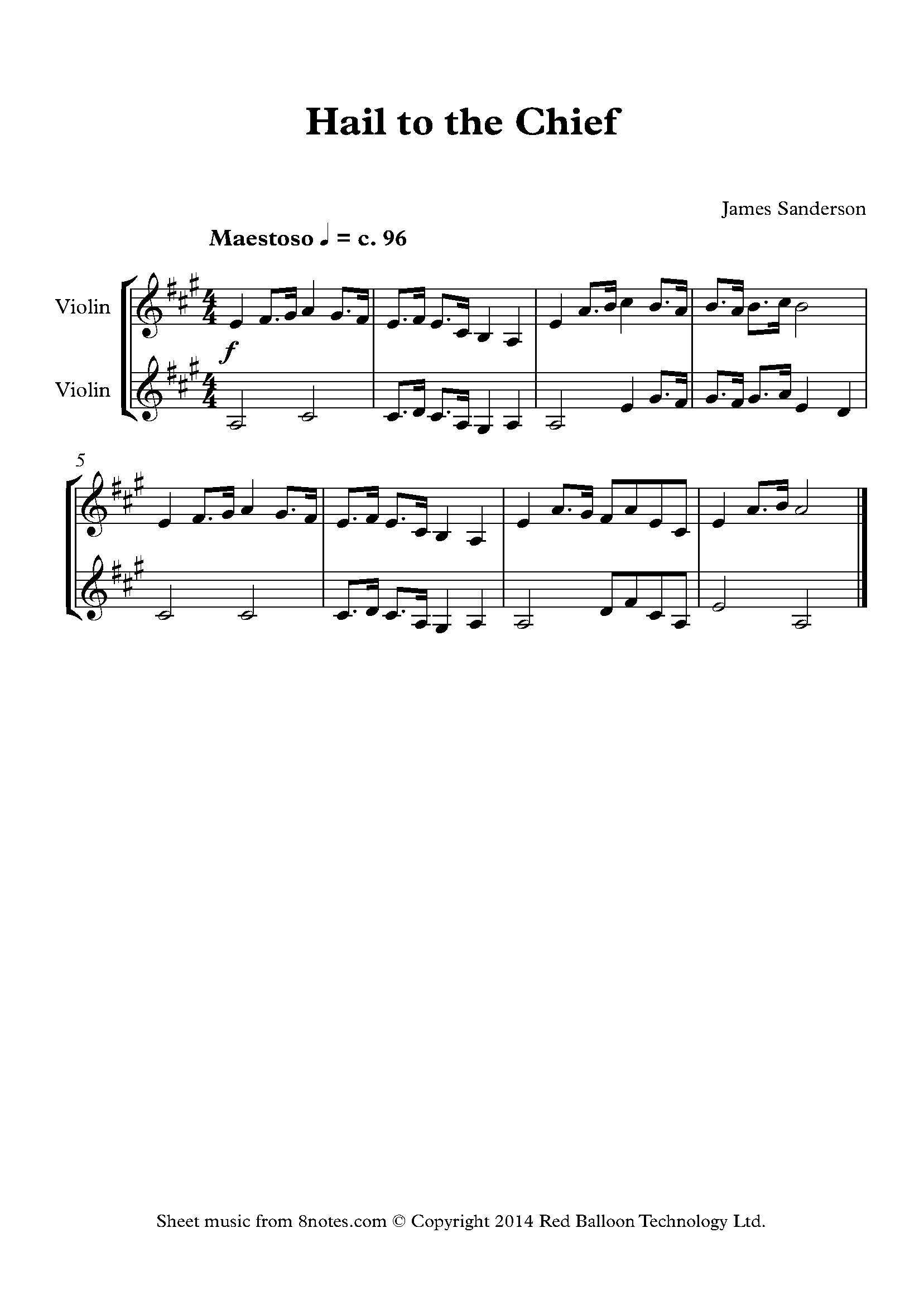 Sanderson - Hail to the Chief Sheet music for Violin Duet - 8notes.com