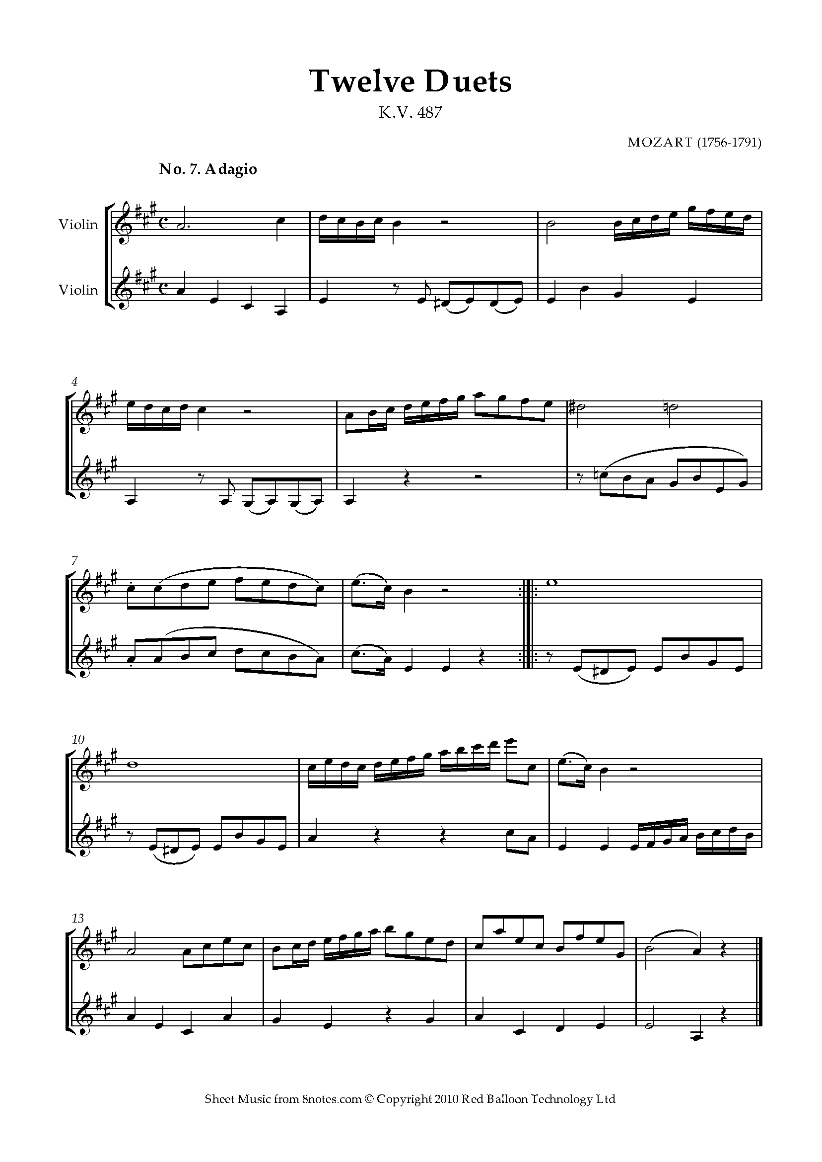 Mozart - Twelve Duets k.487 no.7 Sheet music for Violin Duet - 8notes.com