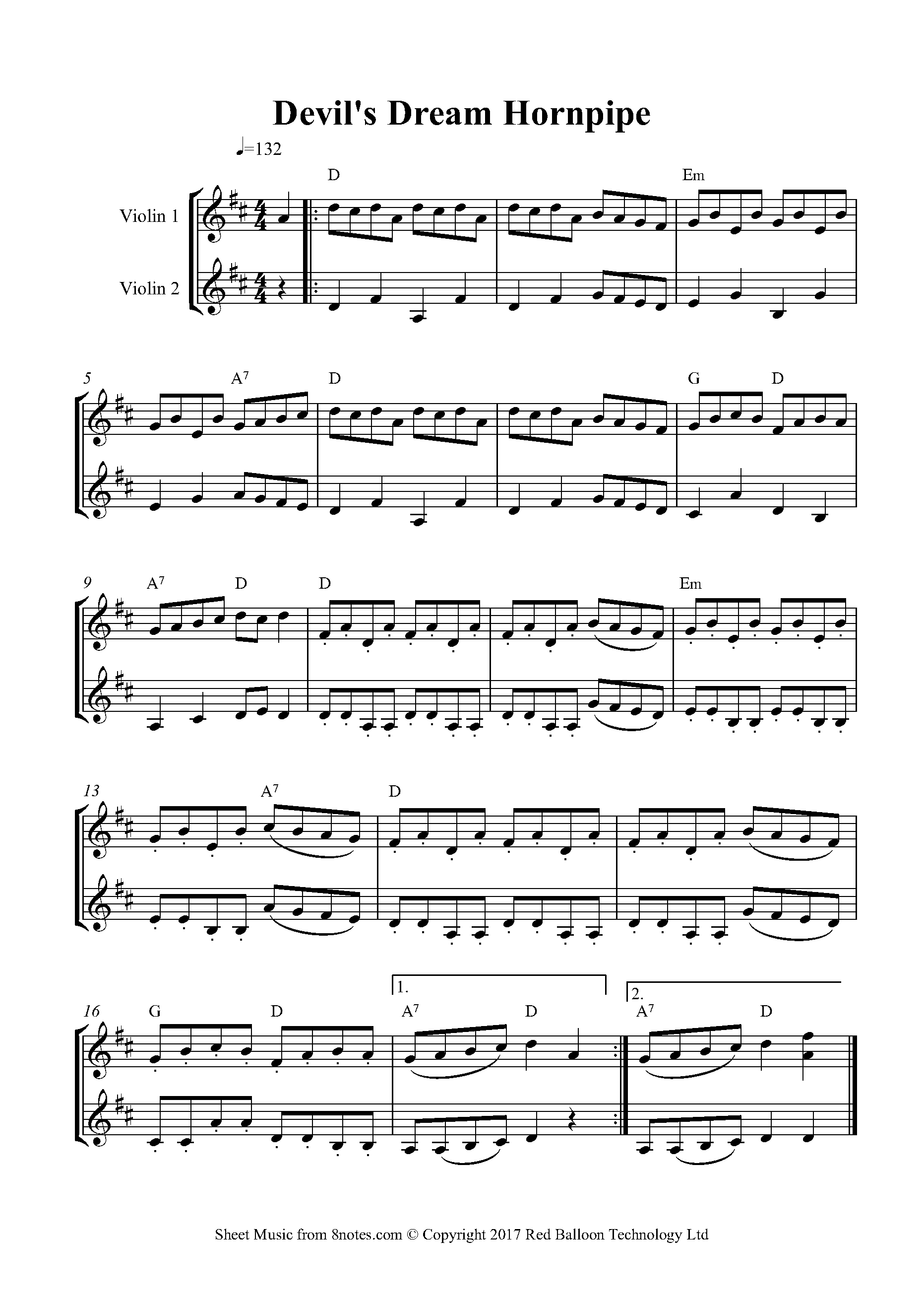 Devil's Dream Hornpipe Sheet music for Violin Duet - 8notes.com