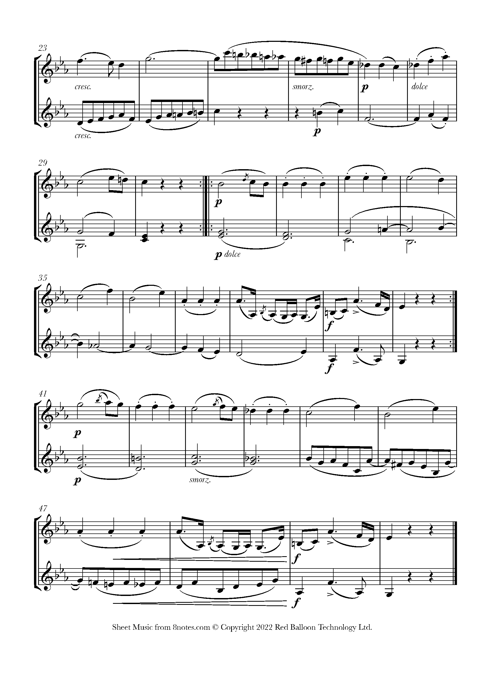 Haydn - Three Duets - Menuetto 3 Sheet music for Violin Duet - 8notes.com