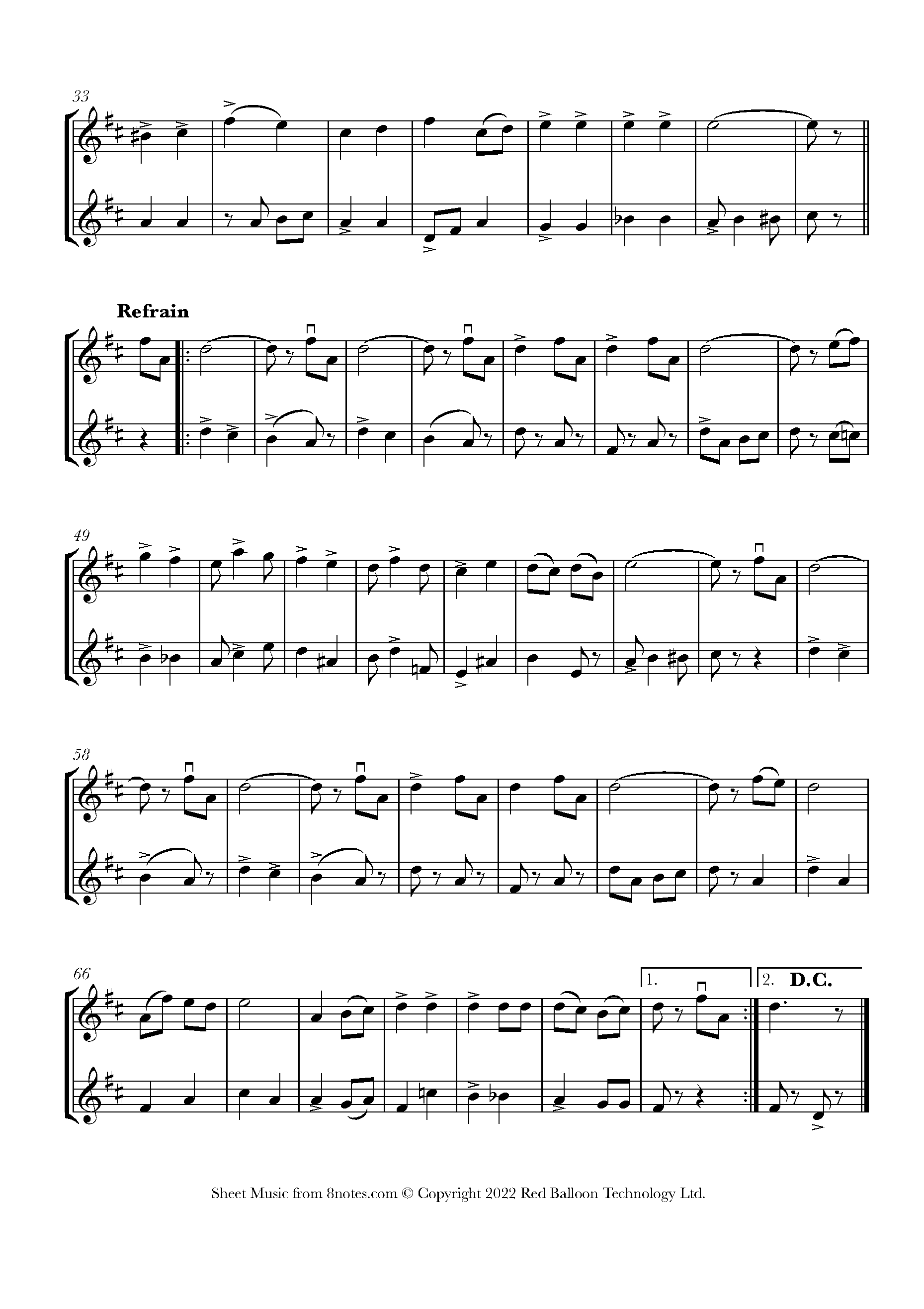Cohan - Over There Sheet music for Violin Duet - 8notes.com