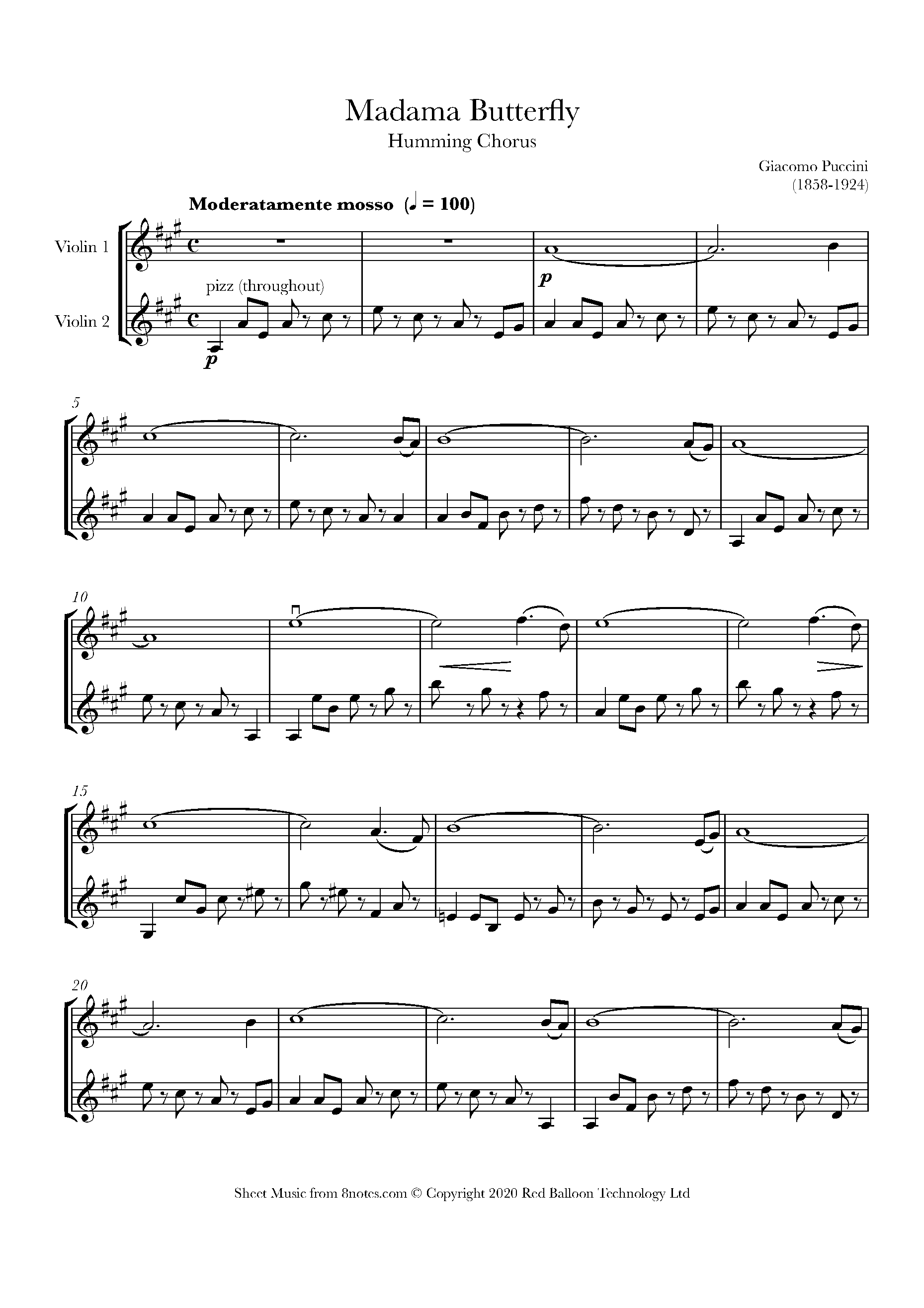 Puccini - Humming Chorus from Madame Butterfly Sheet music for Violin ...