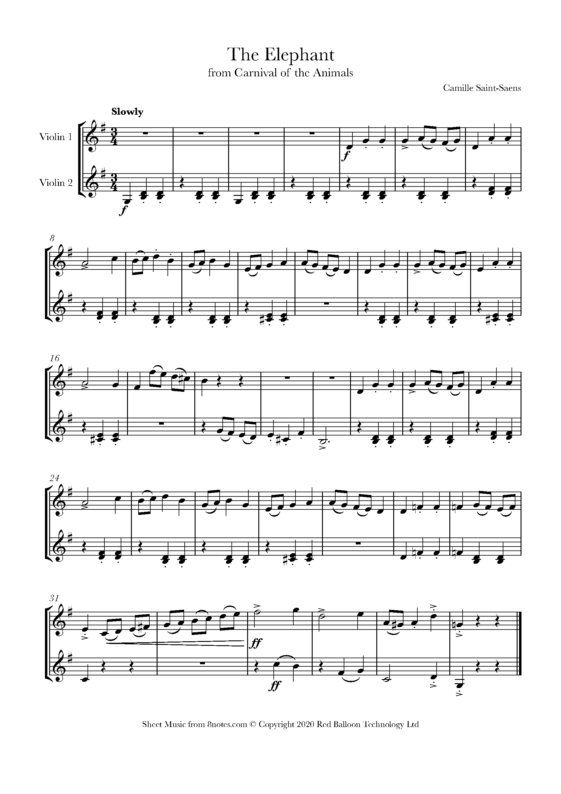 Saint-Saëns - The Elephant from Carnival of the Animals Sheet music ...