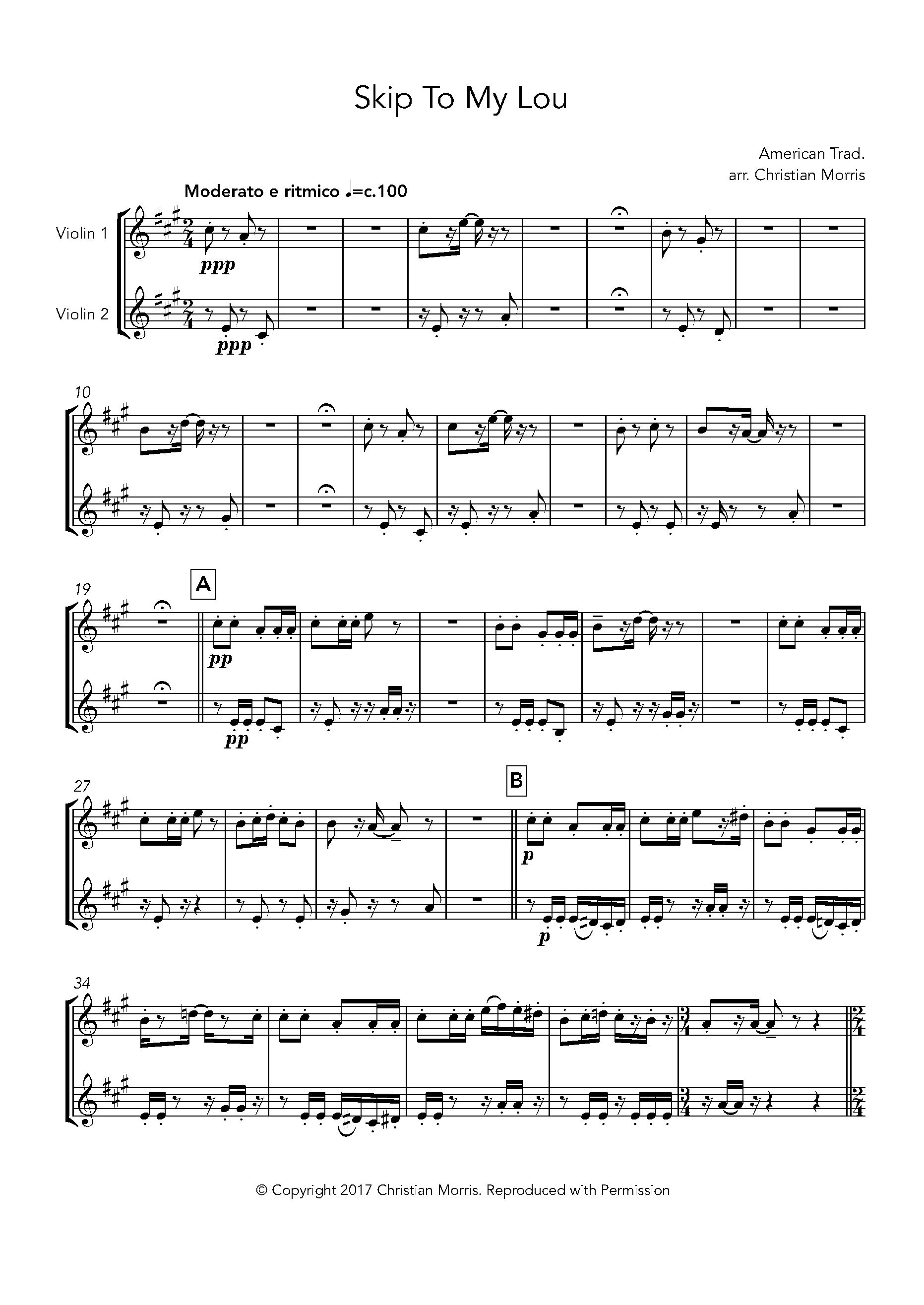 Morris - Skip to my Lou (Fantasy on) Sheet music for Violin Duet ...