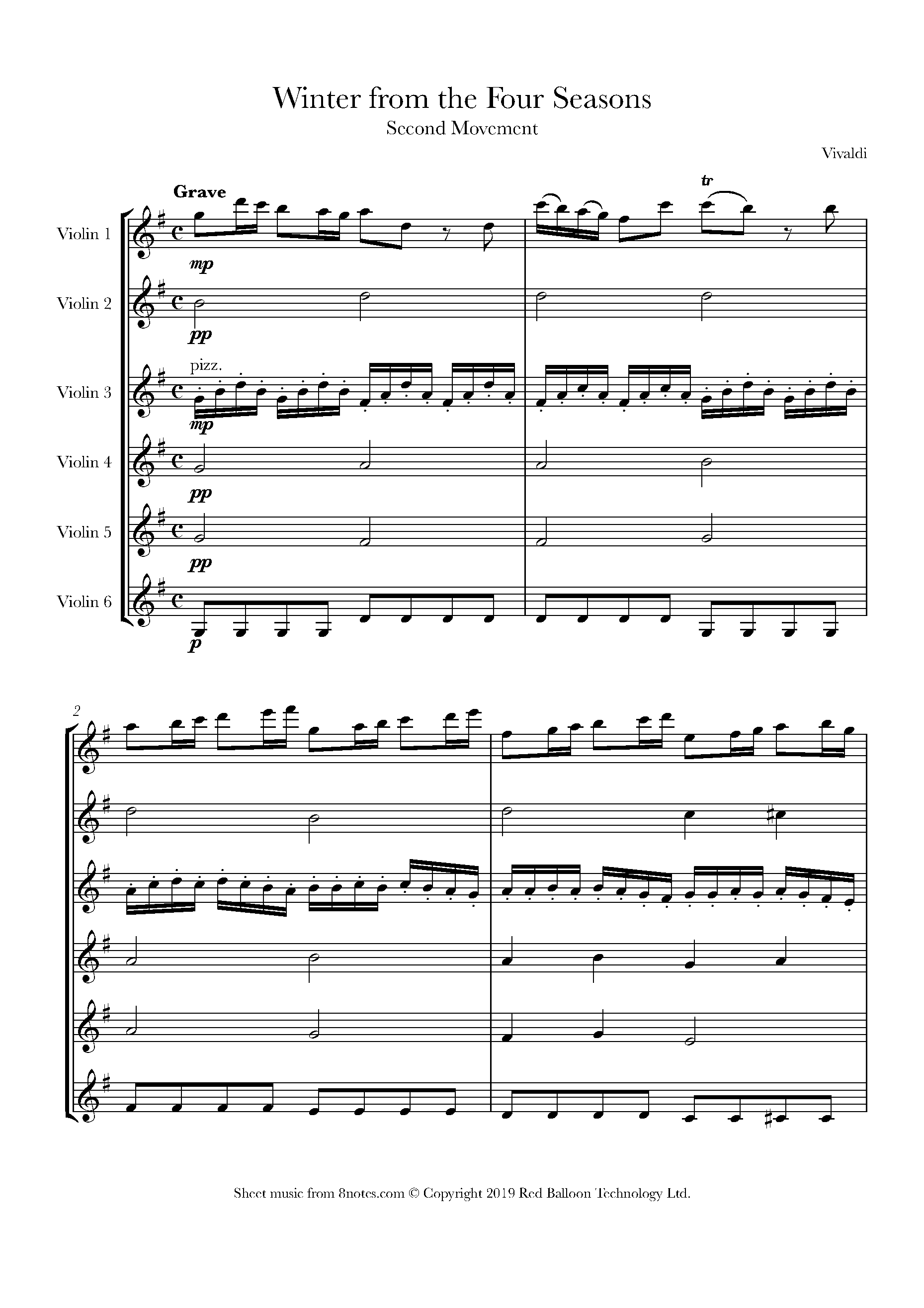 Vivaldi - Winter from the Four Seasons 2nd movement Sheet music for ...