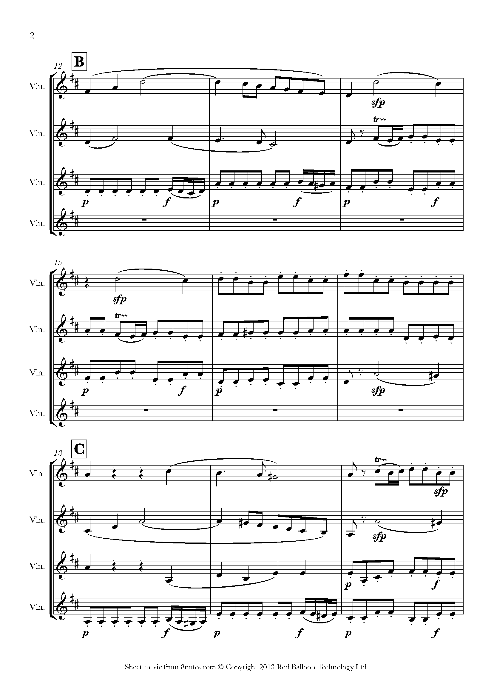 Mozart - Magic Flute Overture Sheet music for Violin Quartet - 8notes.com