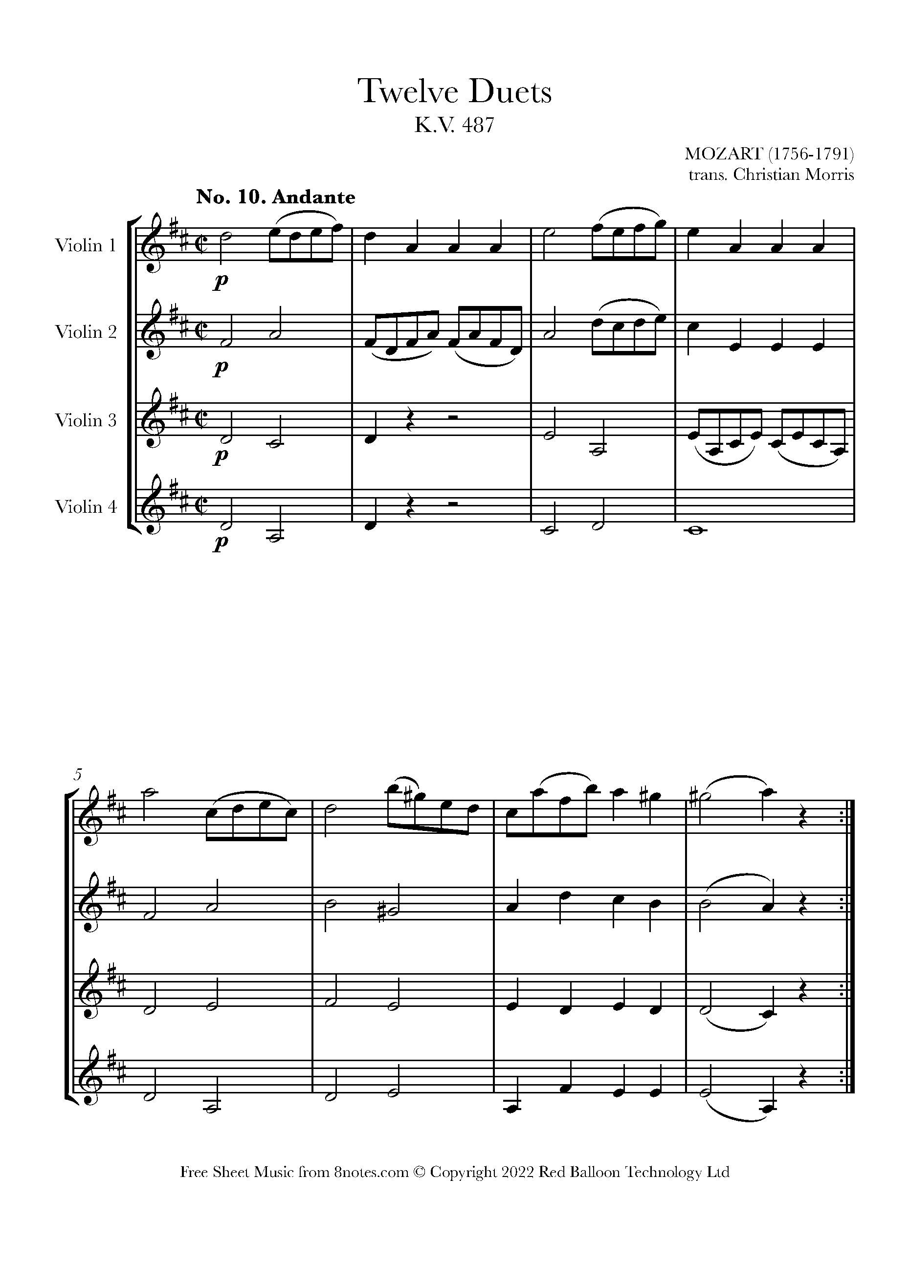 Mozart - Twelve Duets k.487 no.10 Sheet music for Violin Quartet ...
