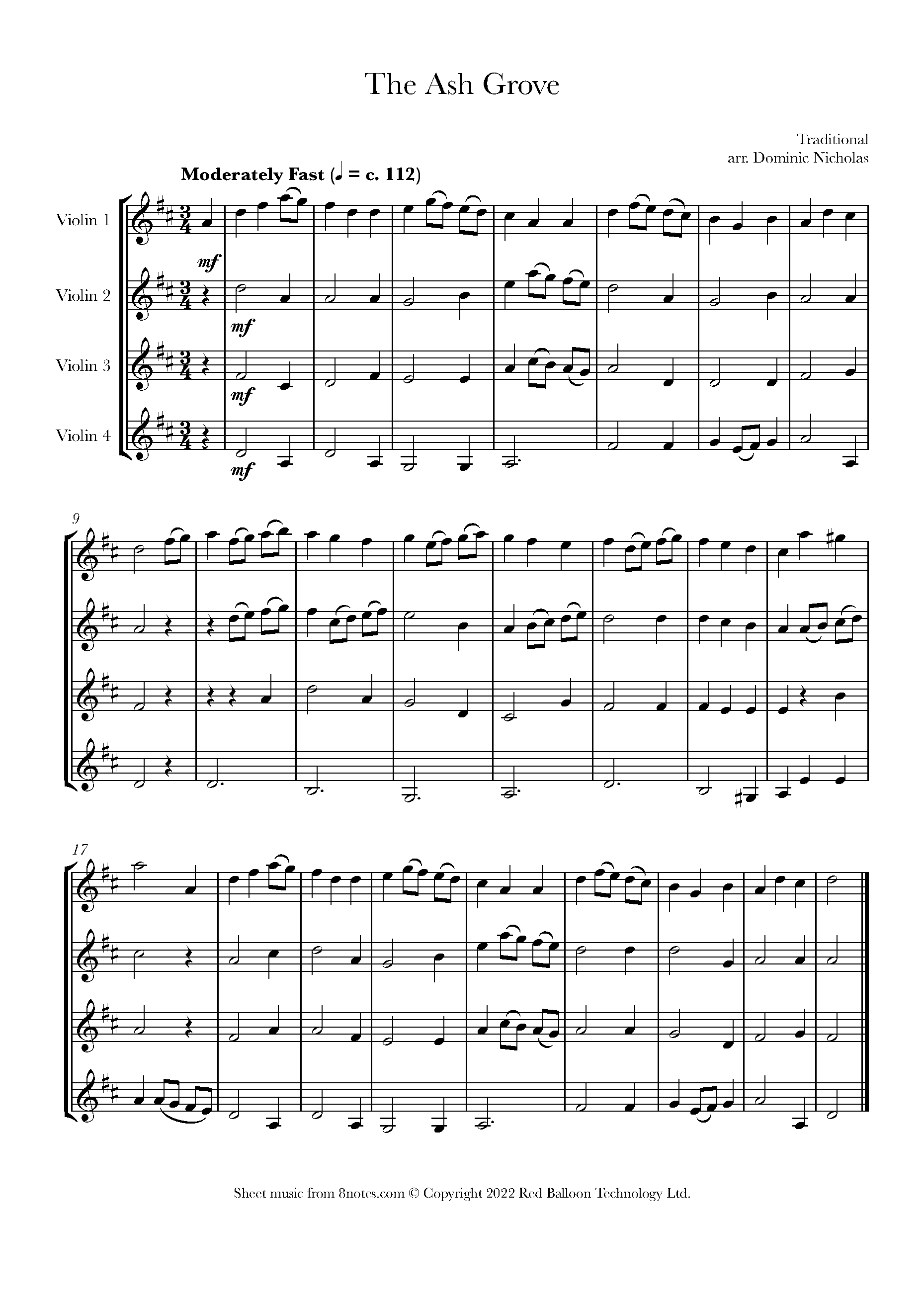 The Ash Grove (Llywn Onn) (Traditional Welsh) Sheet music for Violin ...