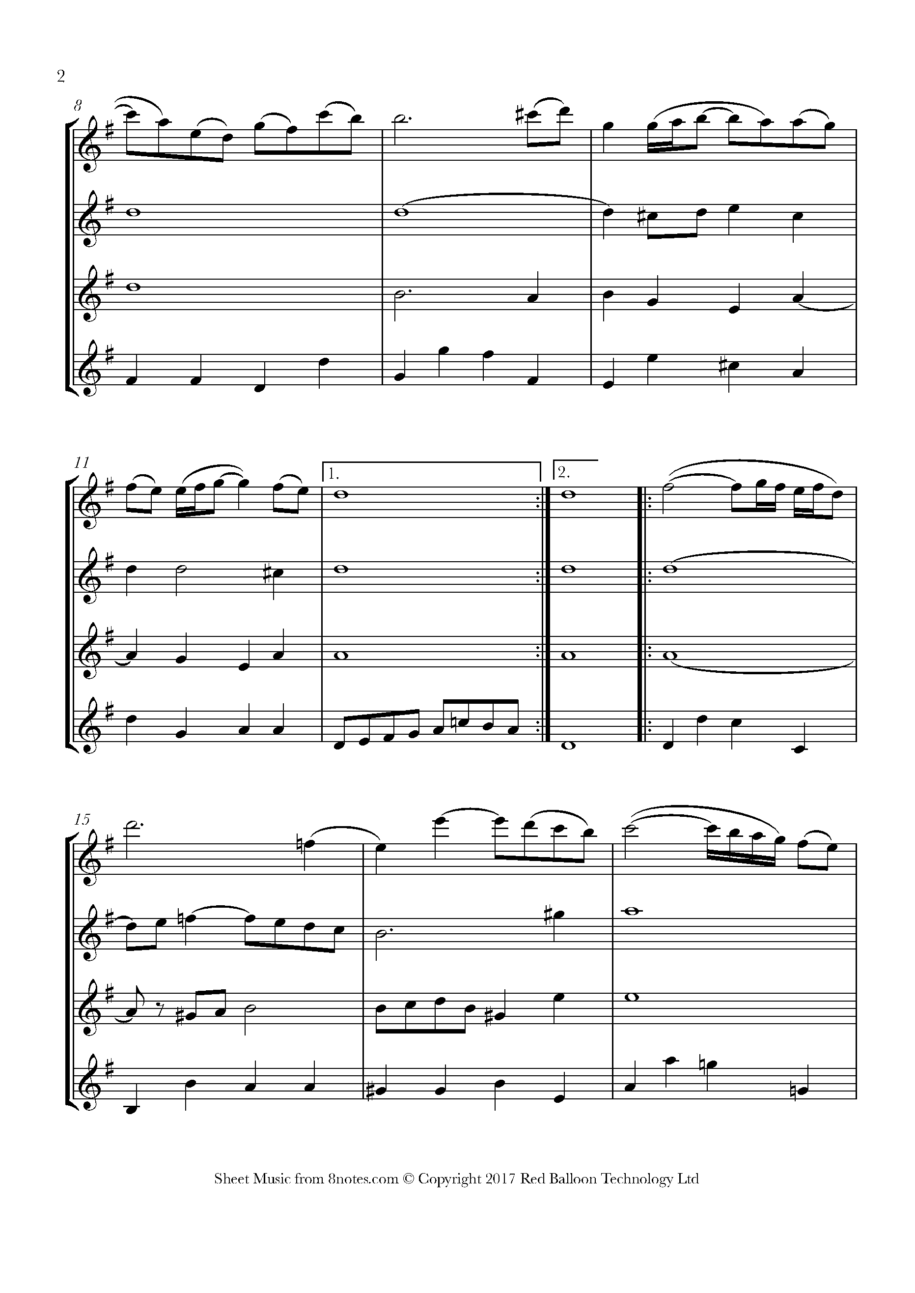 Bach - Air on a G String Sheet music for Violin Quartet - 8notes.com