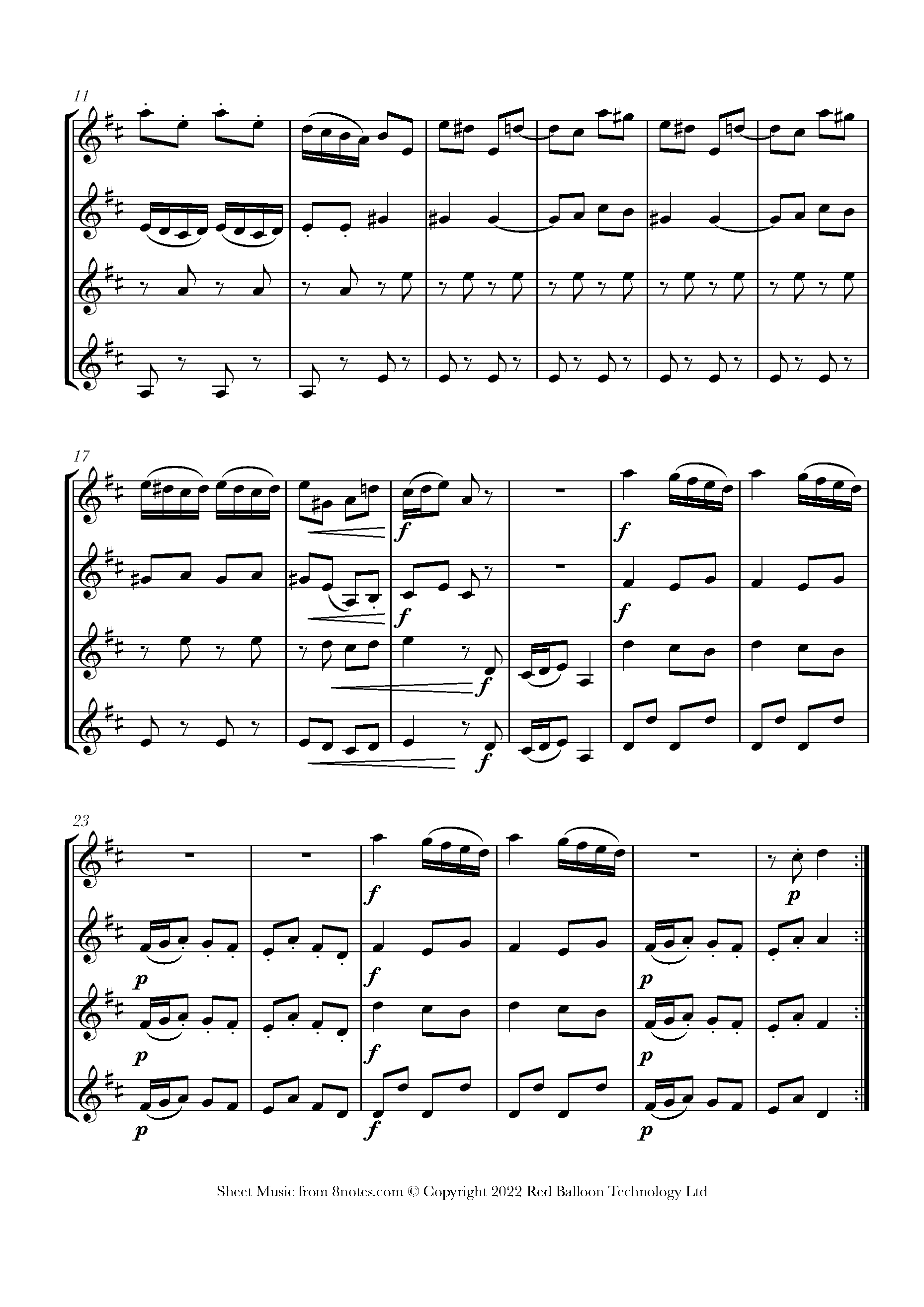 Bach - Musette Sheet music for Violin Quartet - 8notes.com