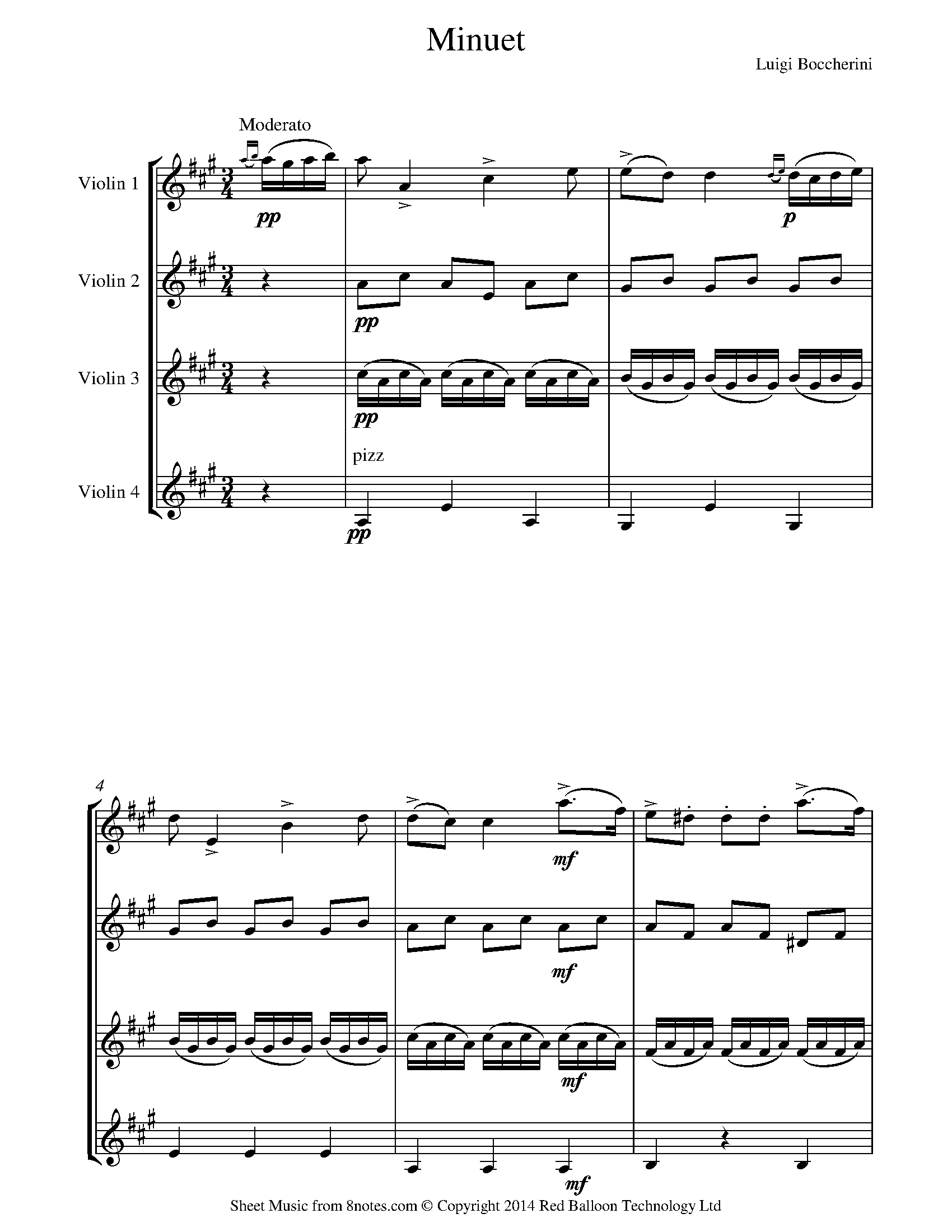 Boccherini - Minuet and Trio Sheet music for Violin Quartet - 8notes.com