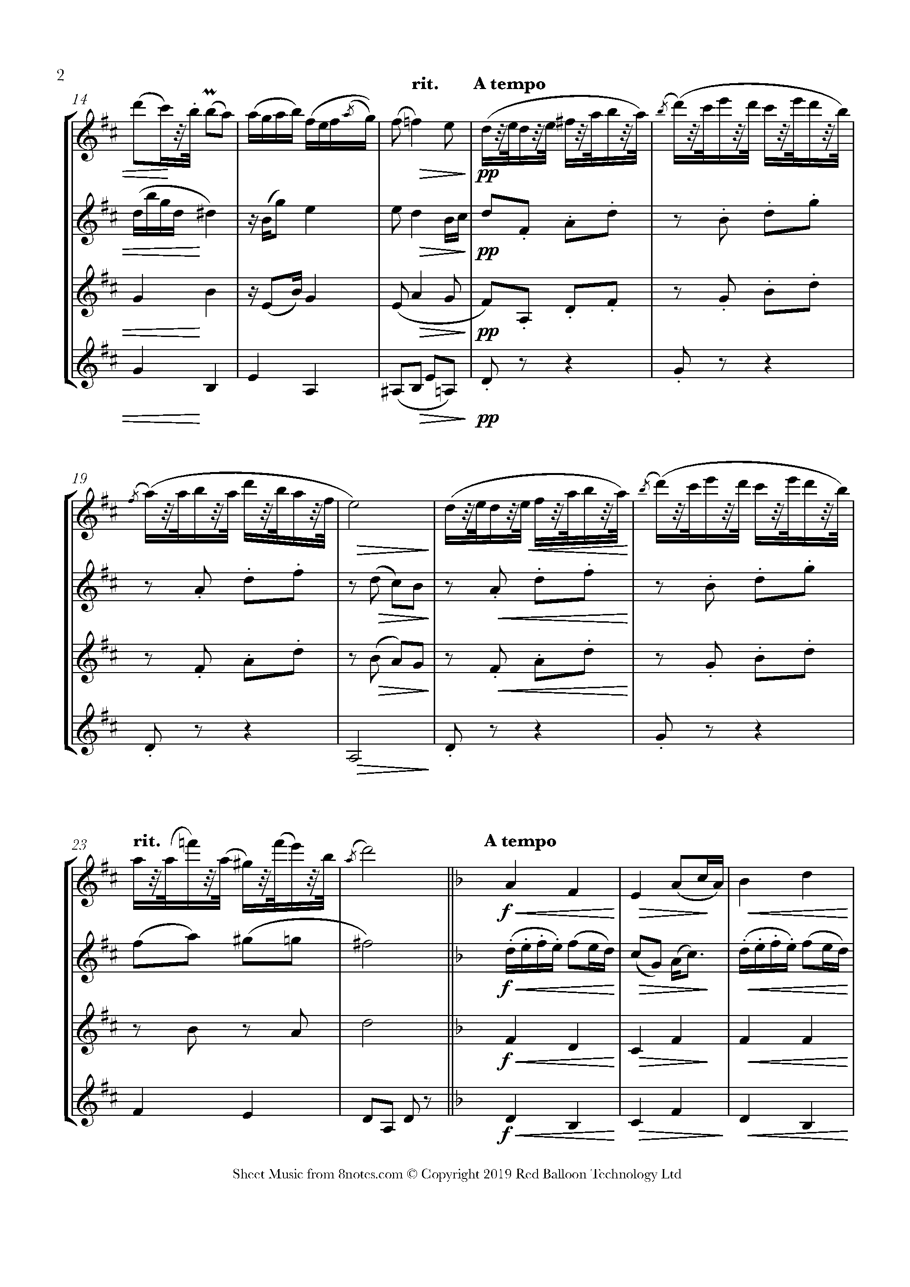 Dvořák - Humoresque Op. 101, No. 7 Sheet music for Violin Quartet ...
