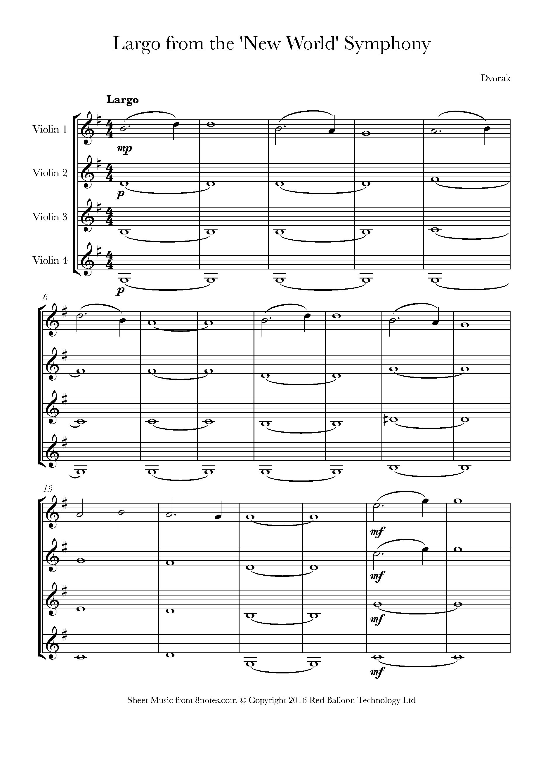 ﻿Dvořák - Largo from the New World Symphony Sheet music for Violin ...