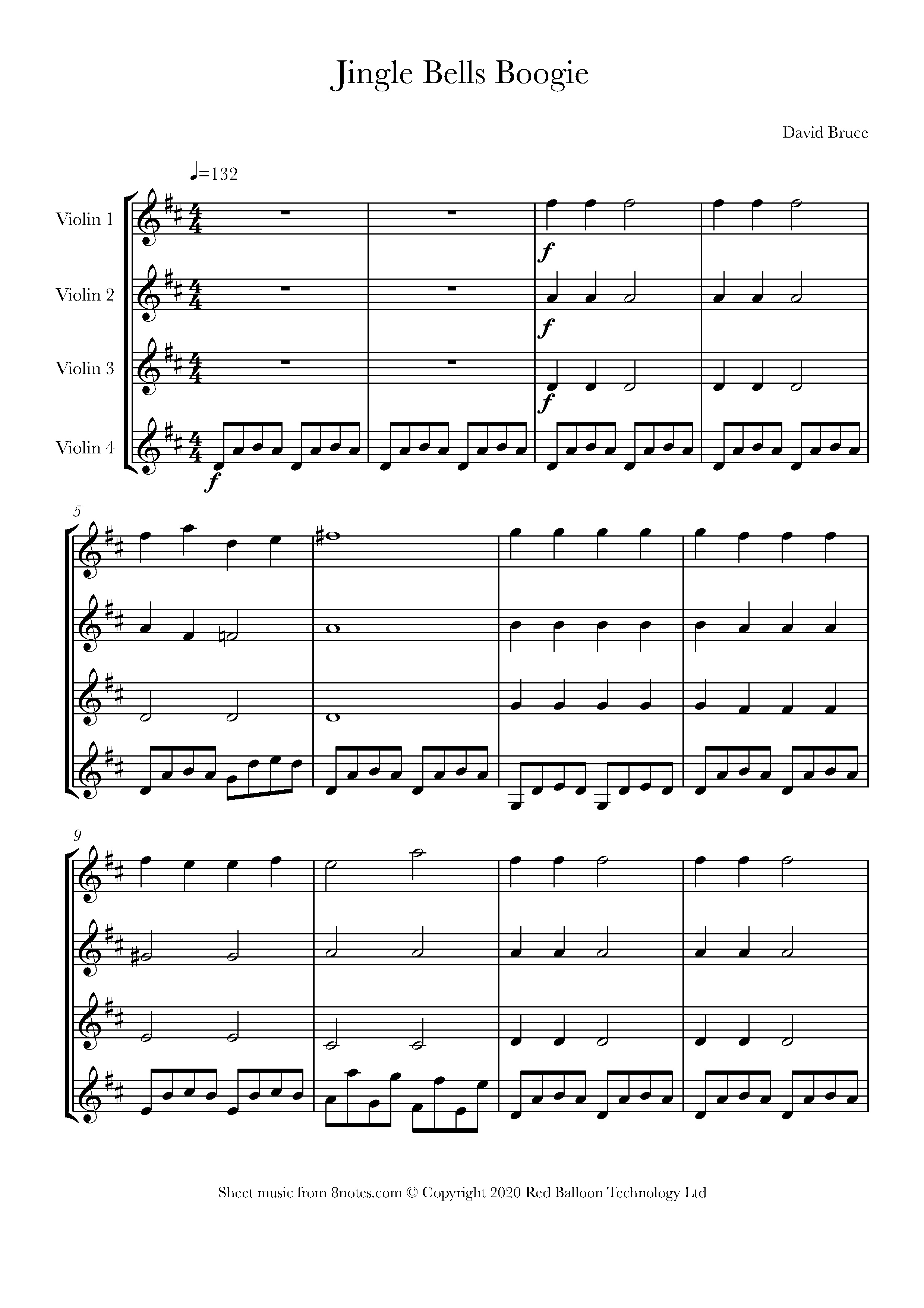 David Bruce - Jingle Bells Boogie Sheet music for Violin Quartet ...