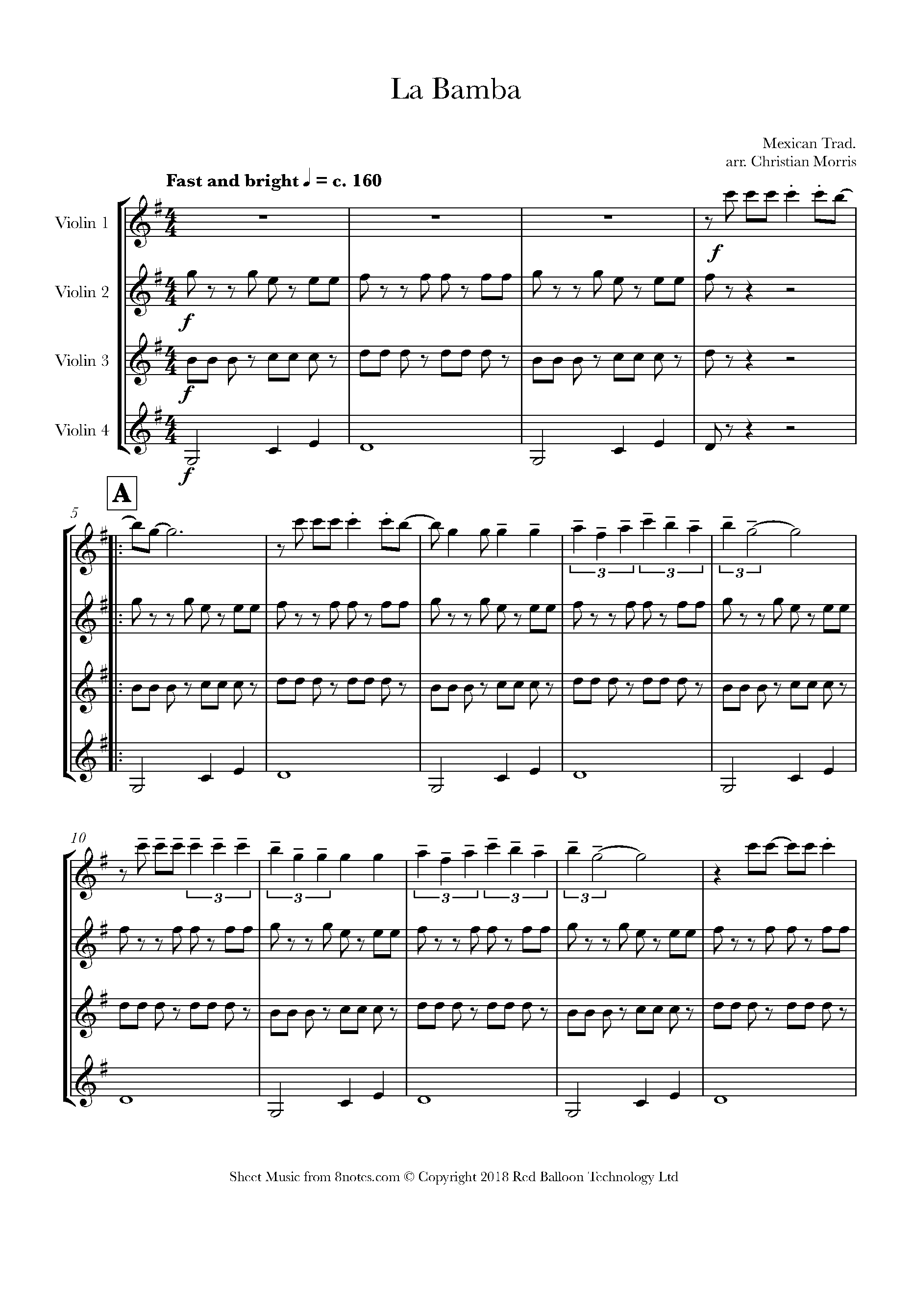 La bamba Sheet music for Violin Quartet - 8notes.com