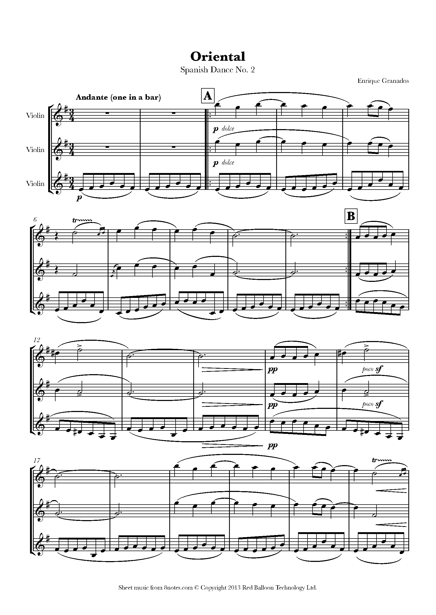 Granados - Oriental - Spanish Dance No. 2 Sheet music for Violin Trio ...