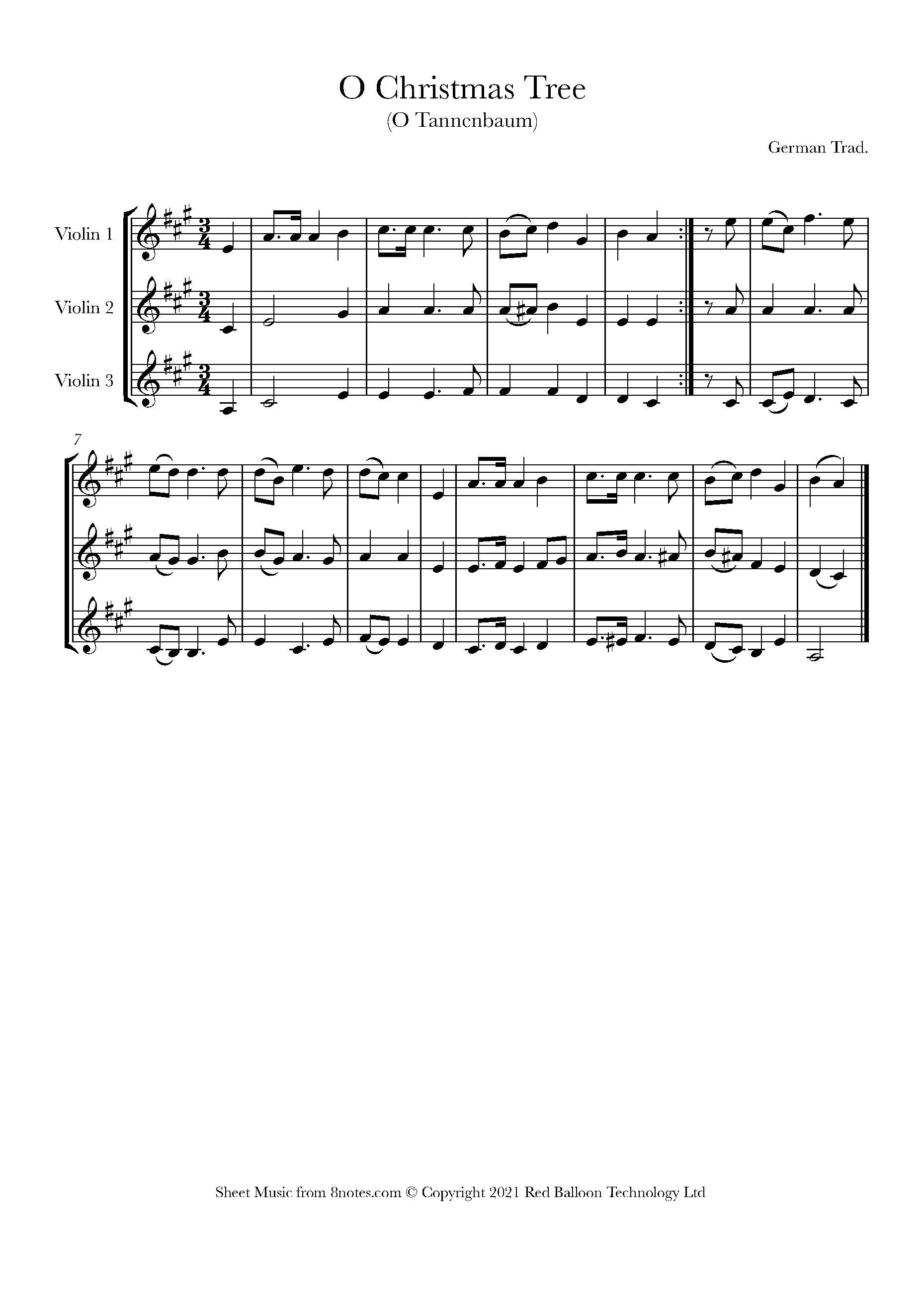 O Christmas Tree (O Tannenbaum) Sheet music for Violin Trio - 8notes.com