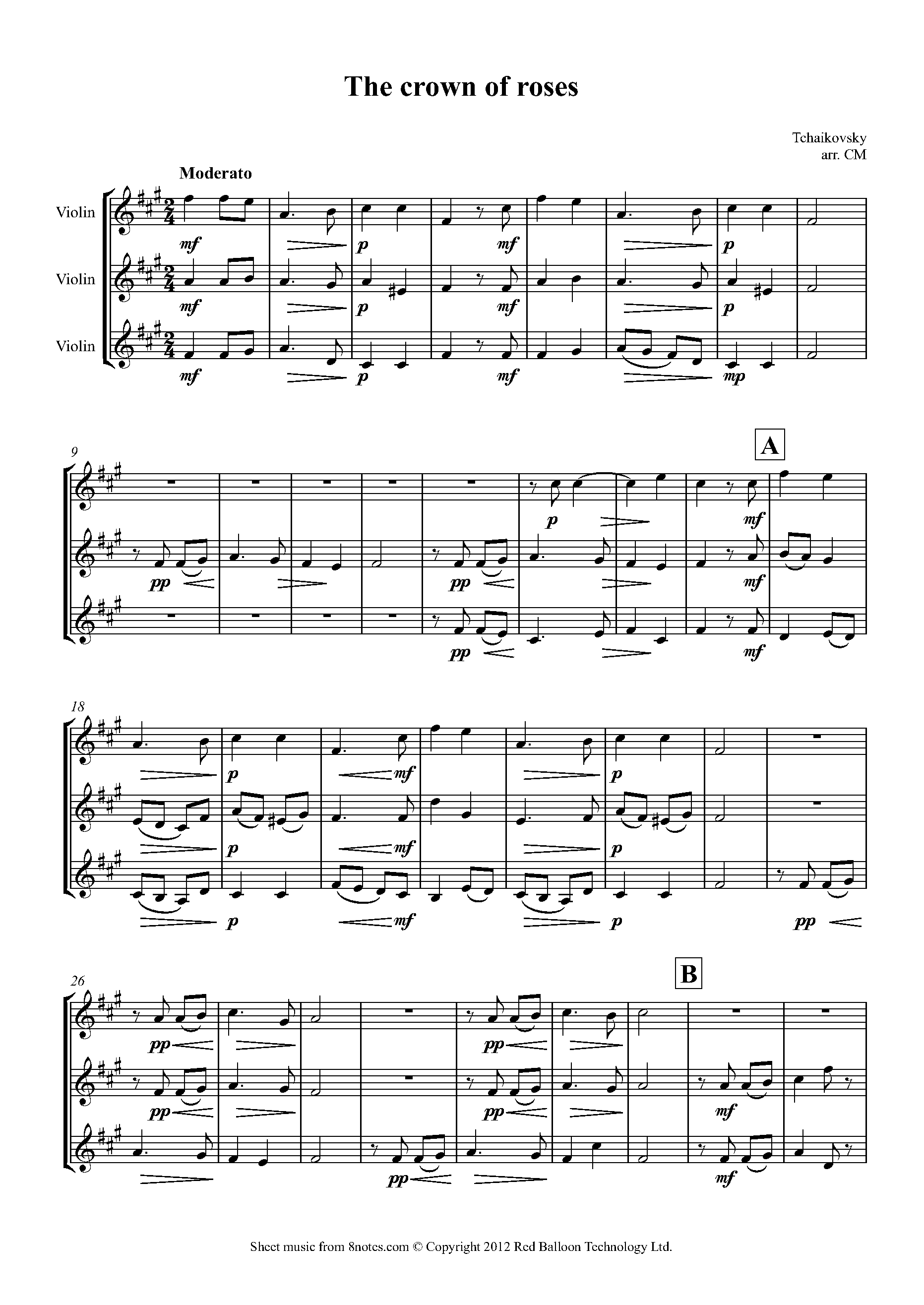 Tchaikovsky - The crown of roses Sheet music for Violin Trio - 8notes.com