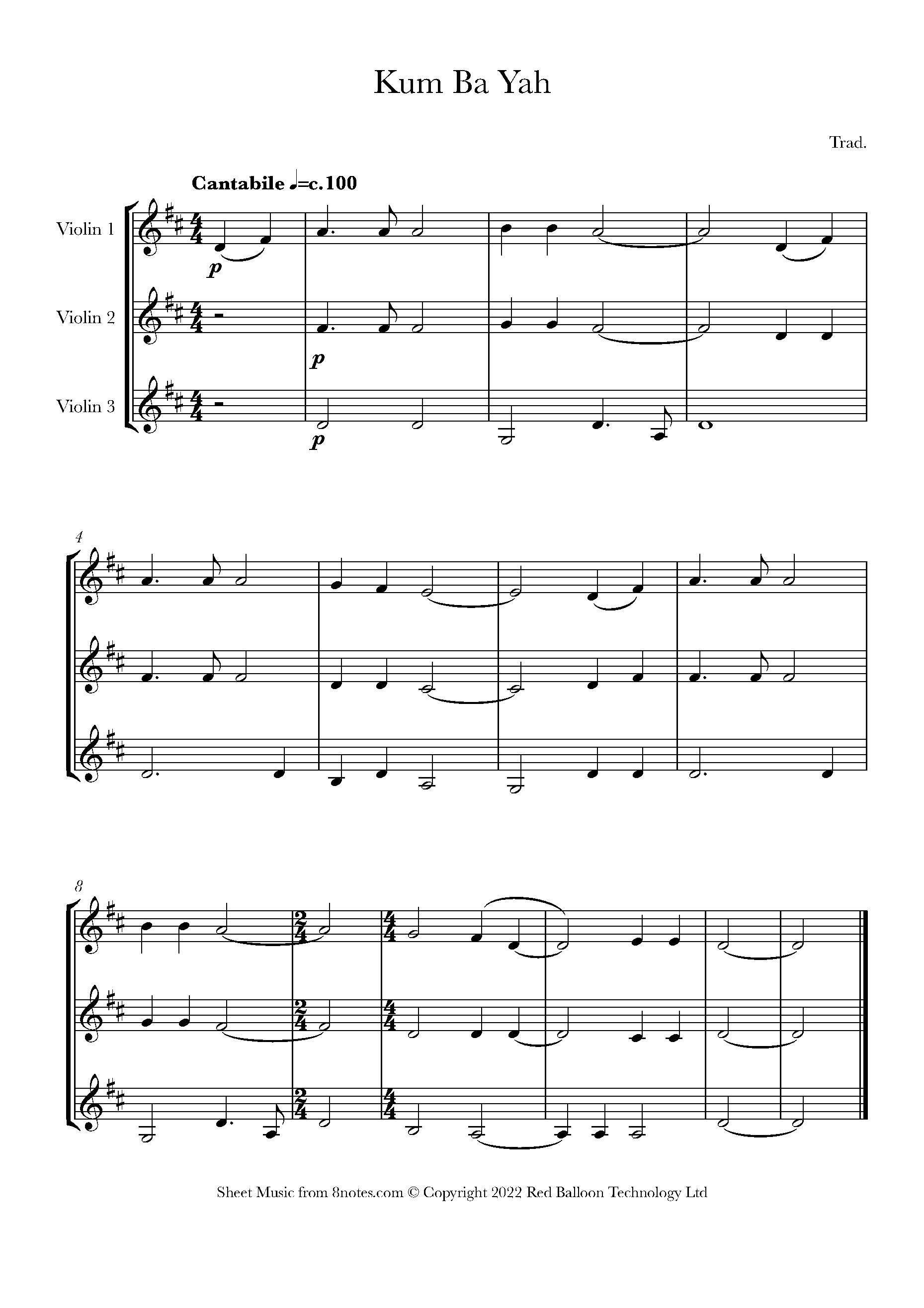 Kum Ba Yah Sheet music for Violin Trio - 8notes.com