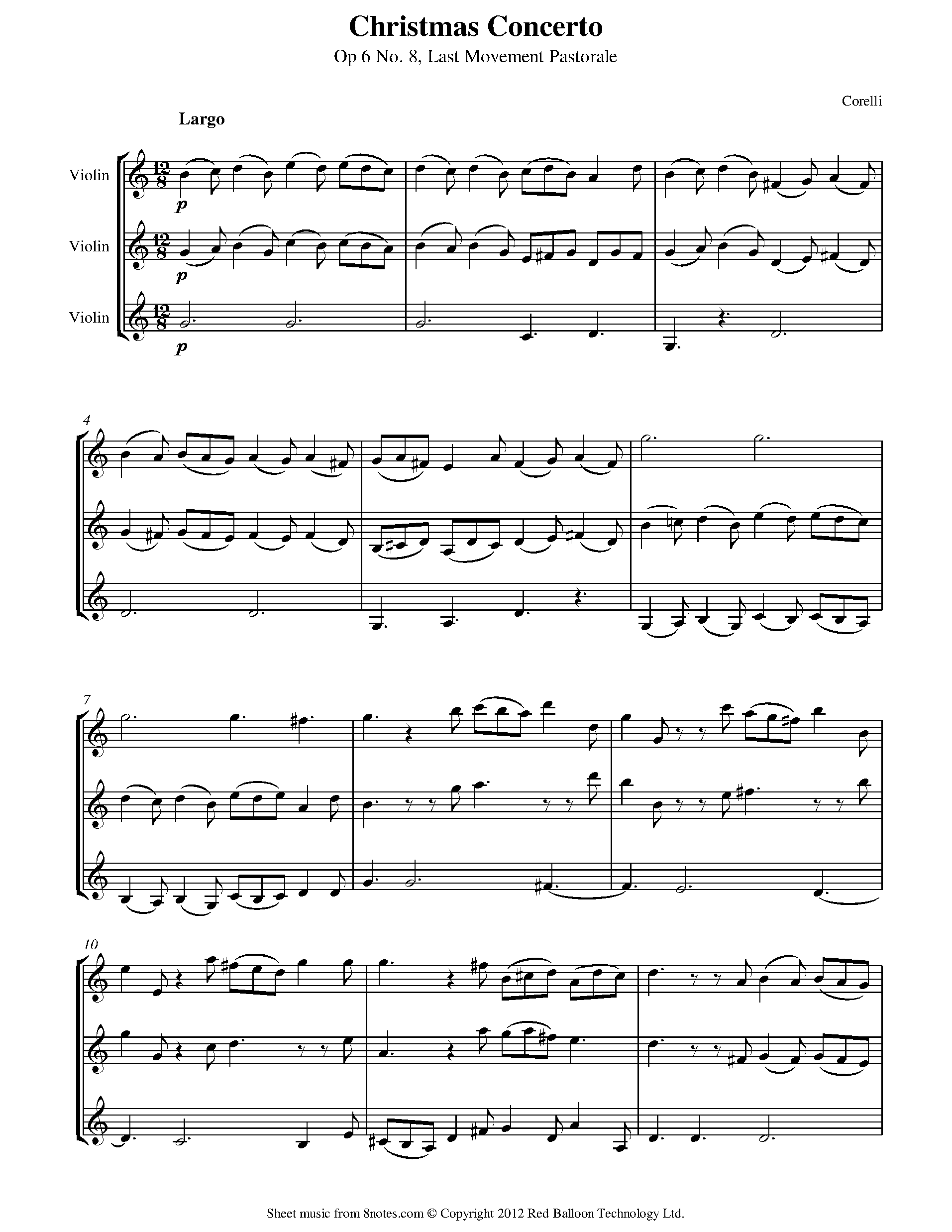 Corelli - Christmas Concerto Op 6 No. 8, Pastorale Sheet music for ...