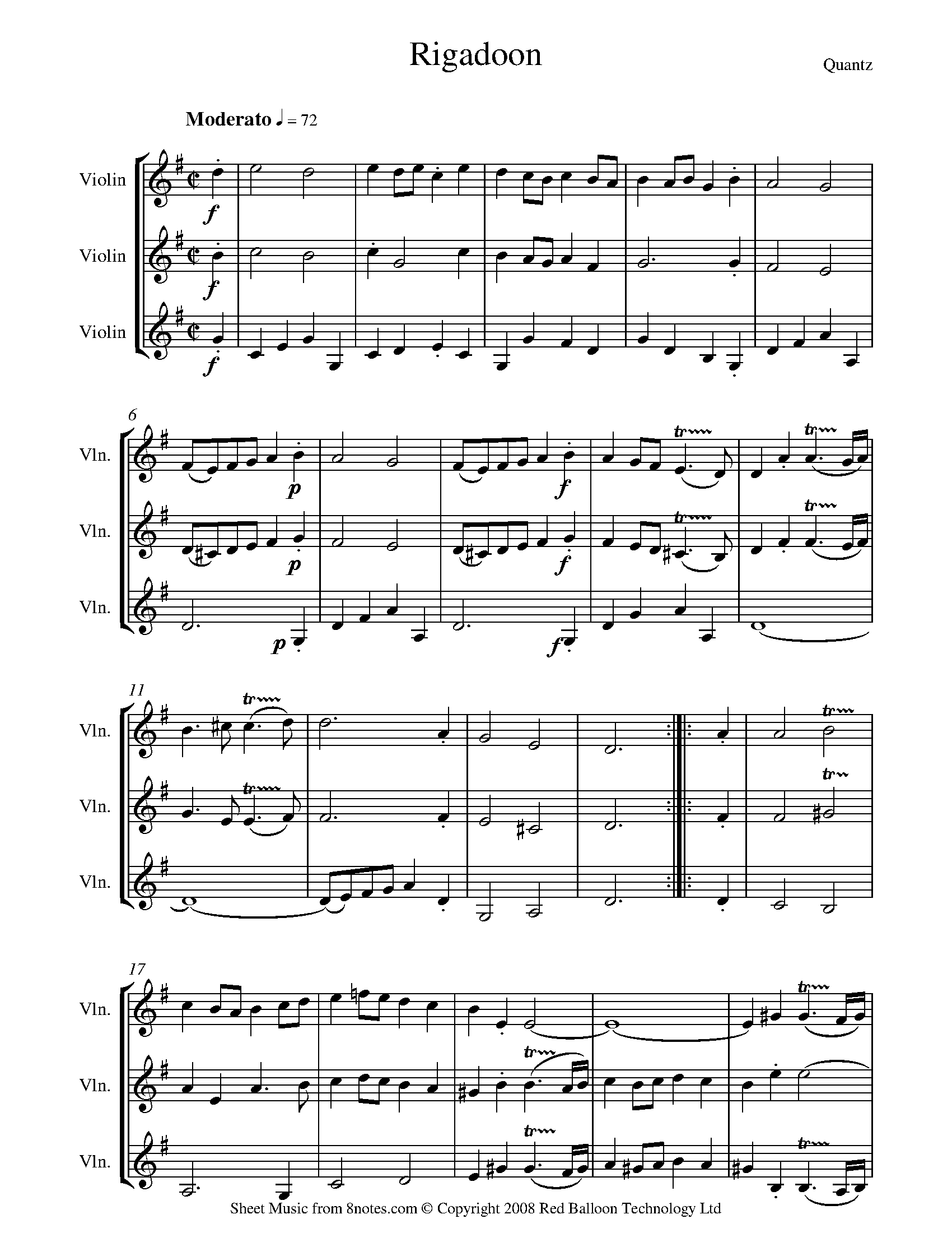 Quantz - Rigadoon Sheet music for Violin Trio - 8notes.com