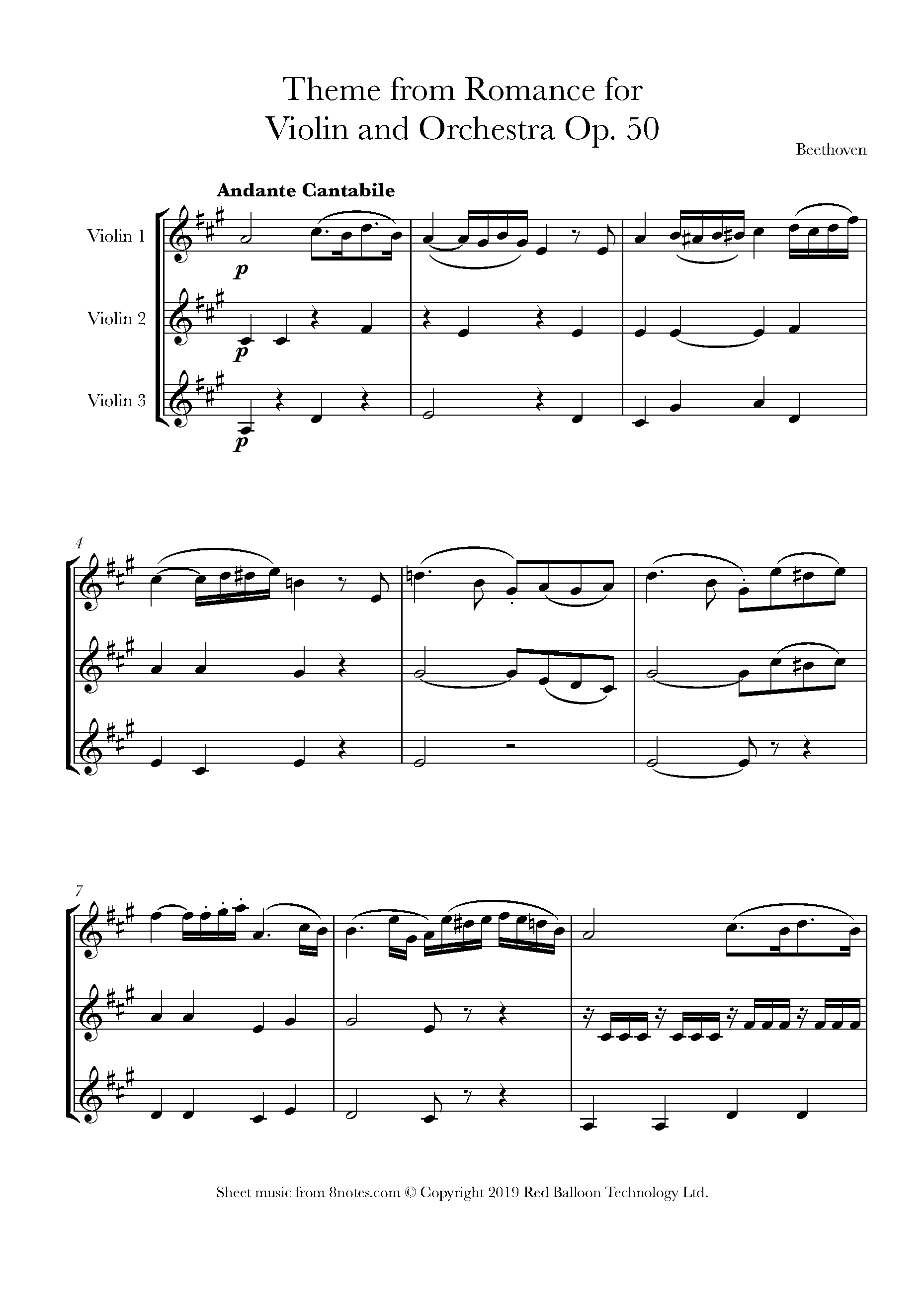 Beethoven - Theme from Romance for Violin and Orchestra Op. 50 Sheet ...