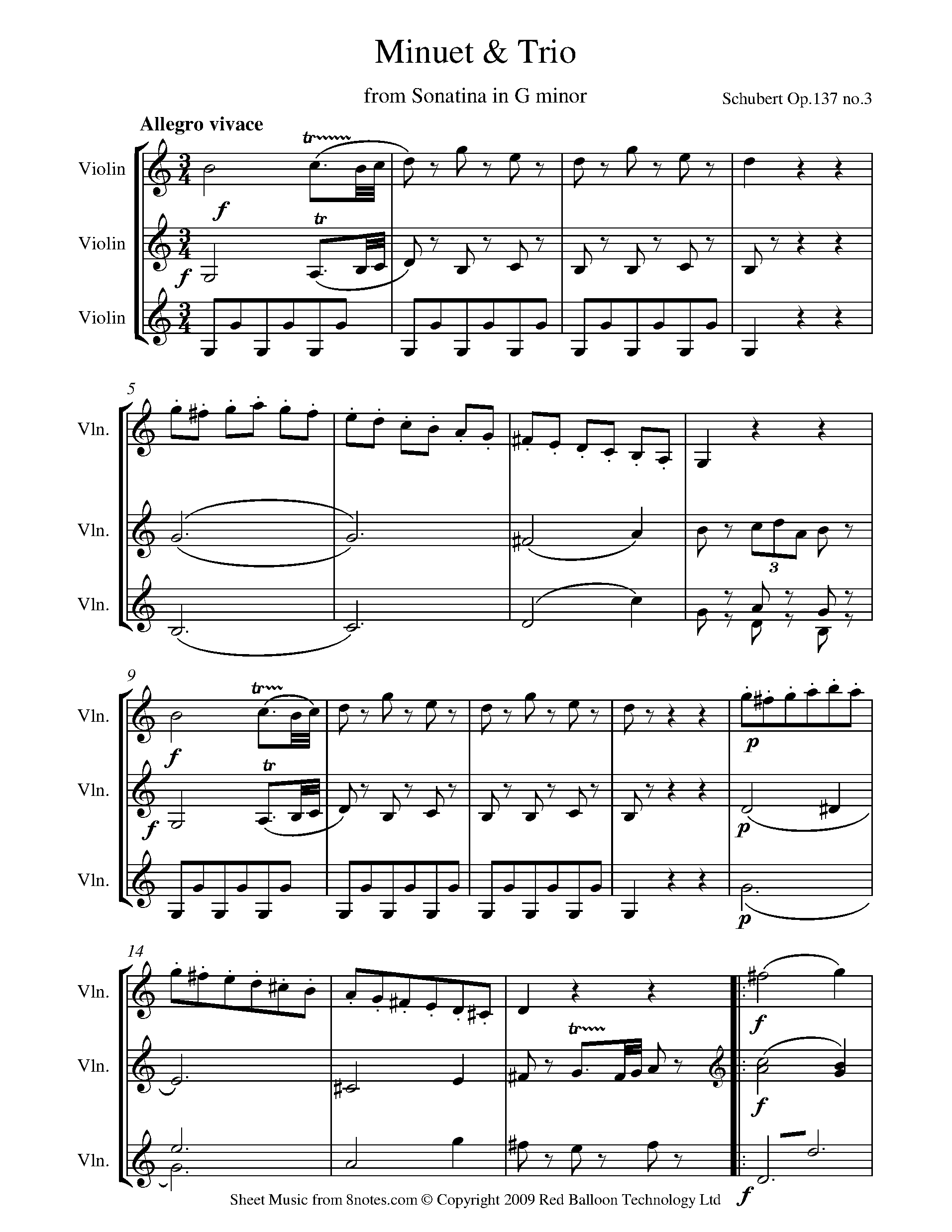 Schubert - Minuet & Trio from Sonatina opus 137 no.3 Sheet music for ...