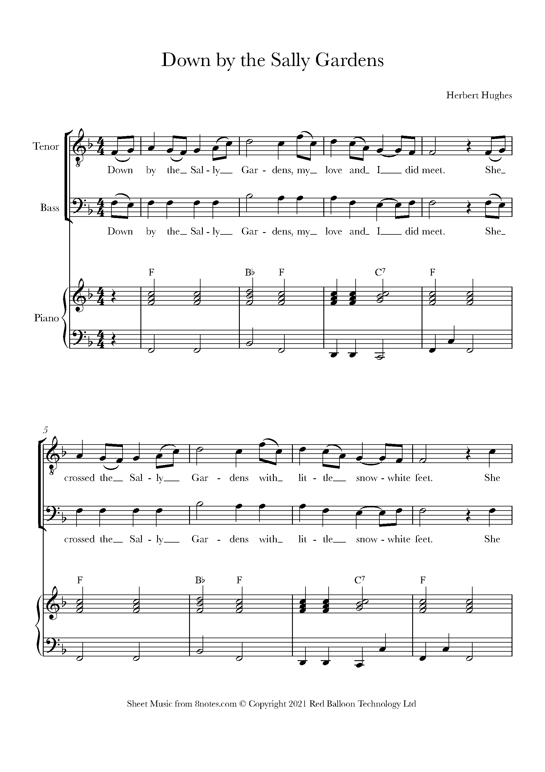 Down by the Sally Gardens (Tenor, Bass) Sheet music for Vocal Duet ...