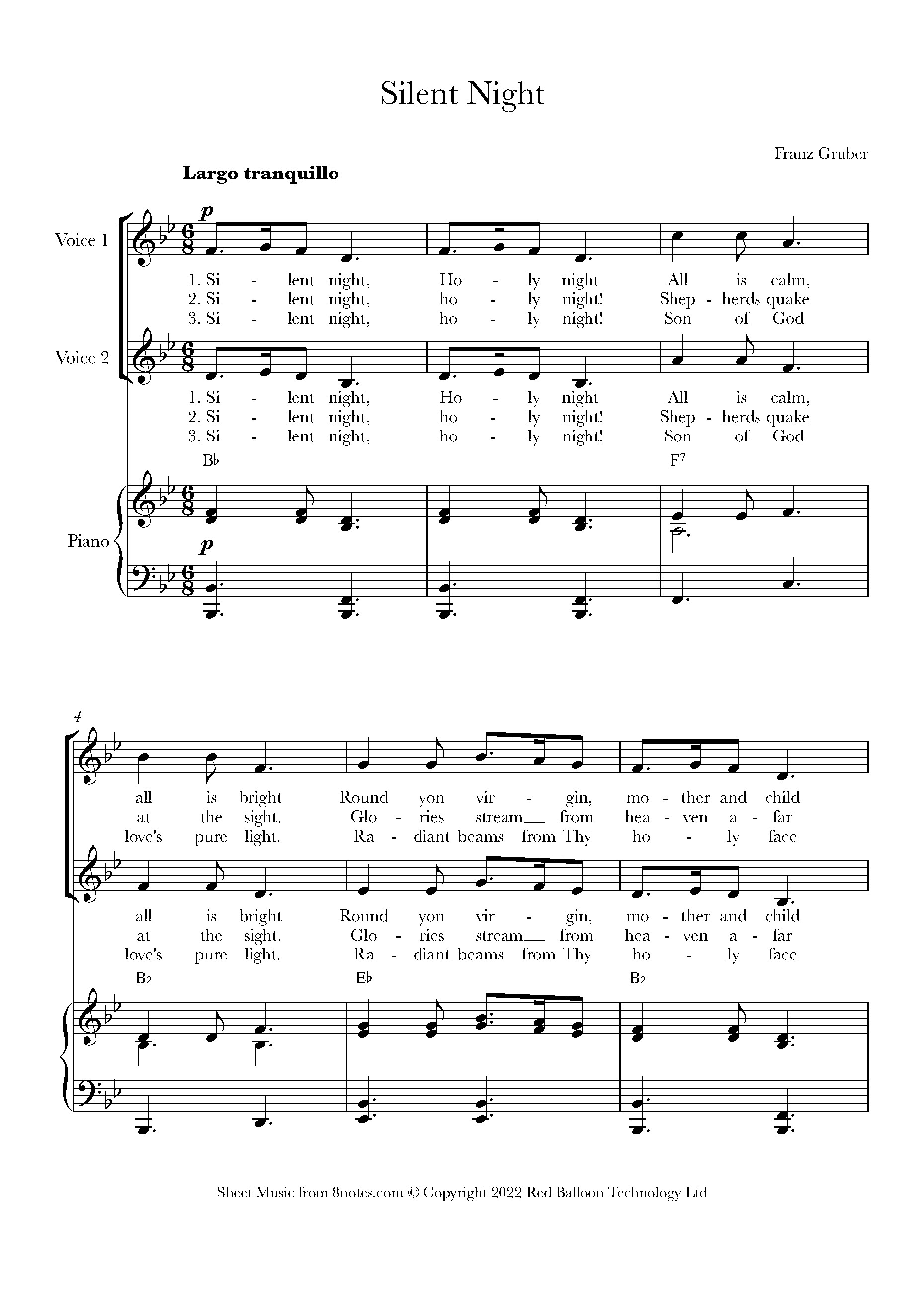 Silent Night Sheet music for Vocal Duet - 8notes.com