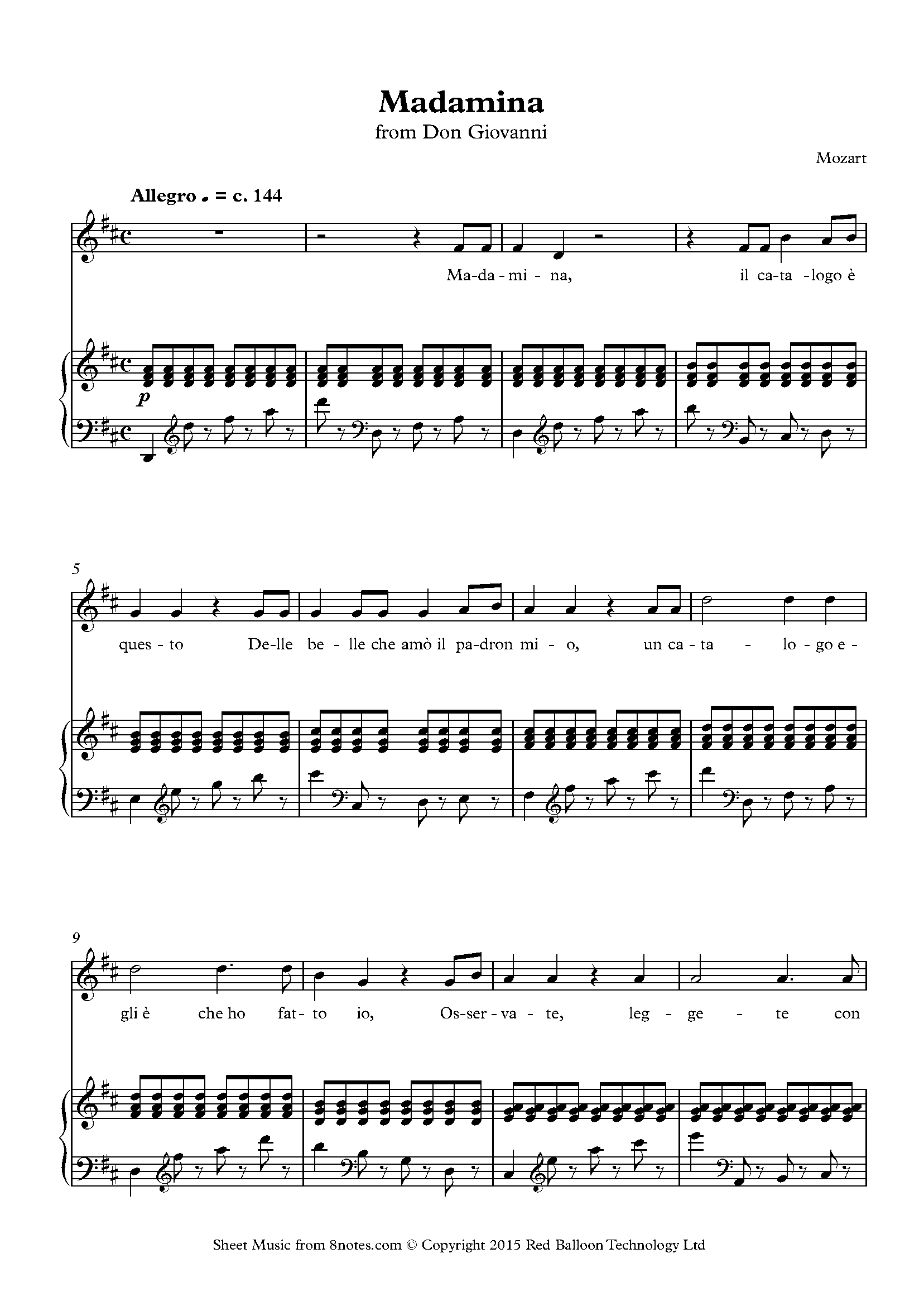 Mozart - Madamina from Don Giovanni Sheet music for Voice - 8notes.com