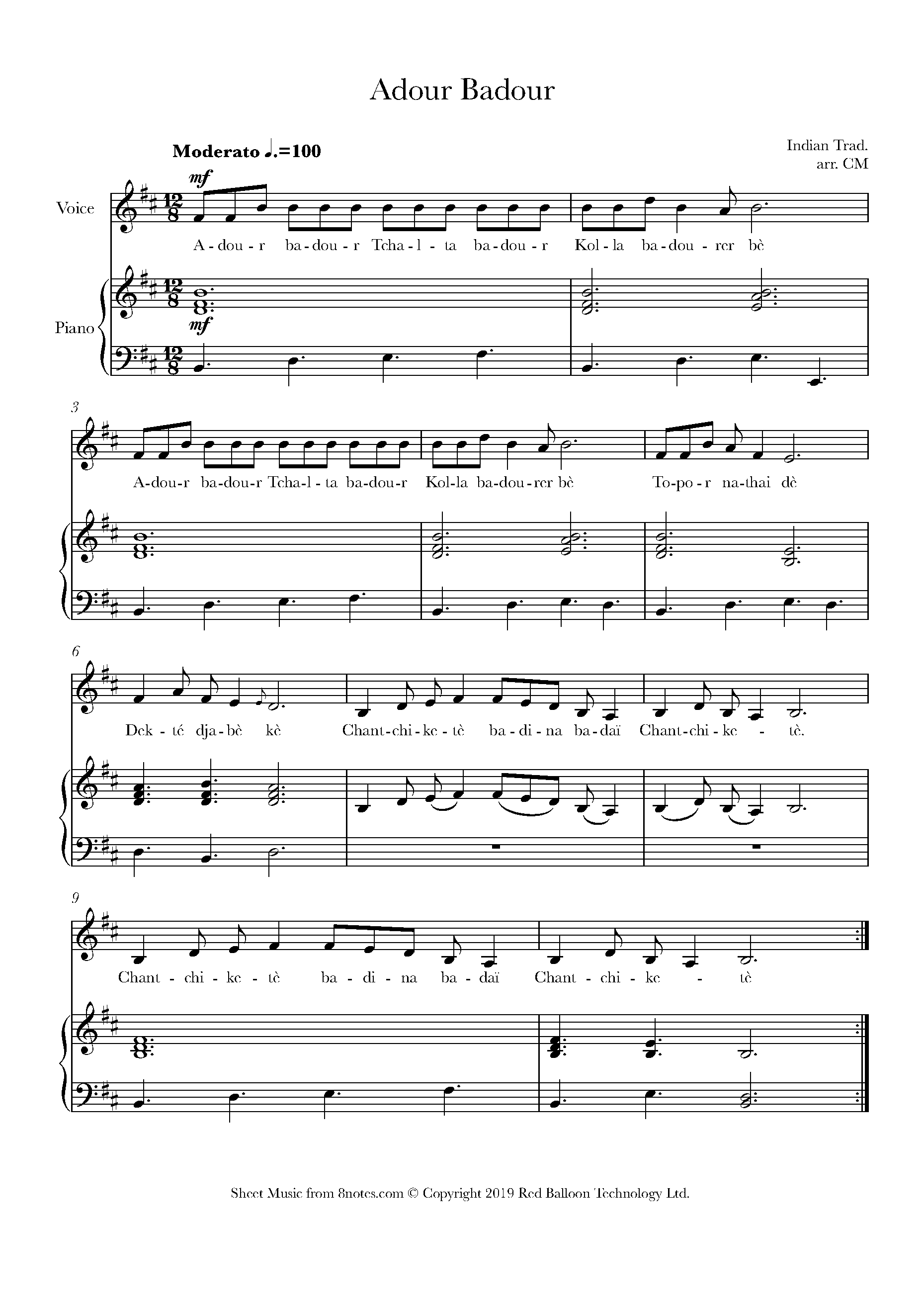 Adour Badour (Indian Trad.) Sheet music for Voice - 8notes.com