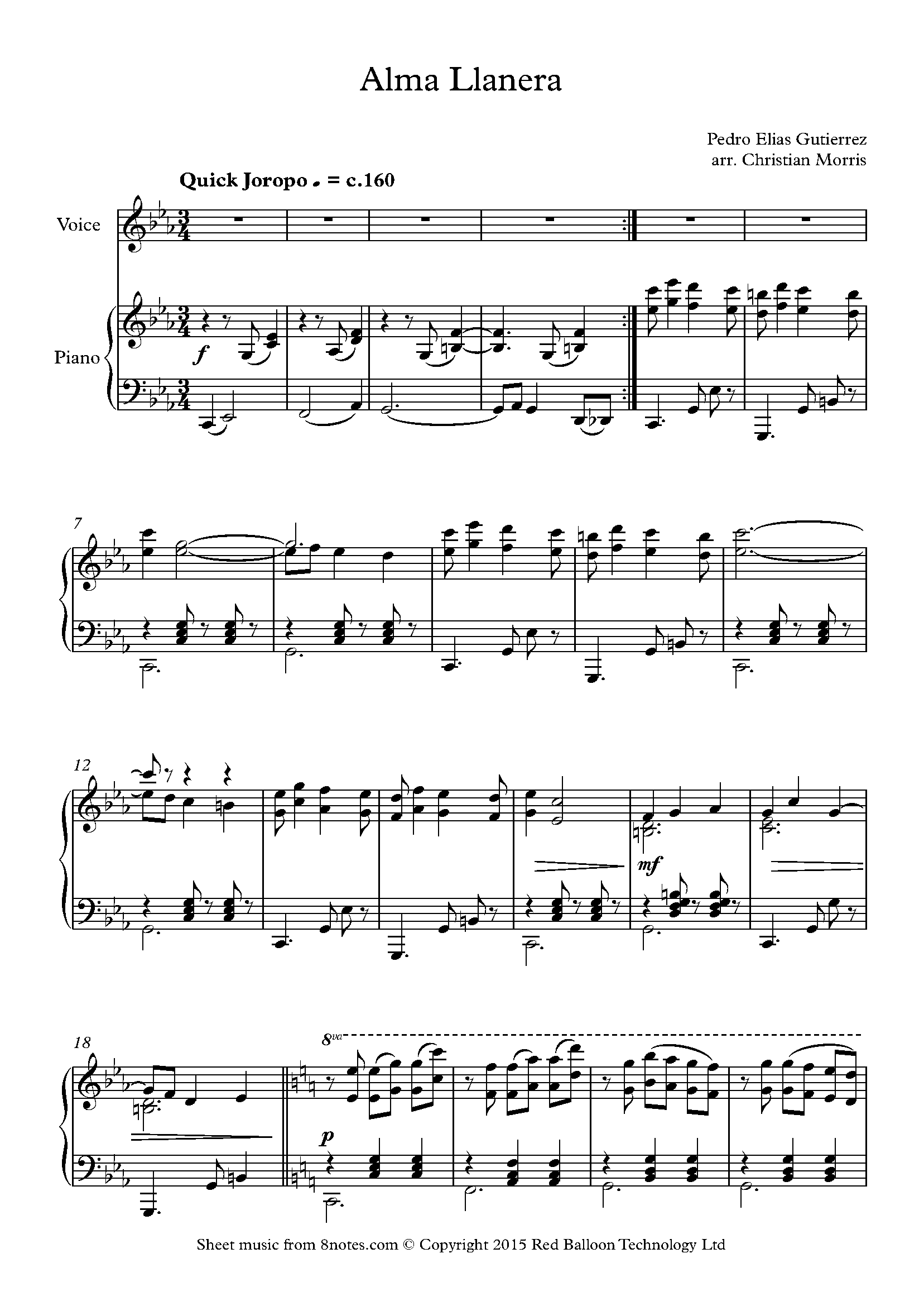 Pedro Elias Gutierrez - Alma Llanera Sheet music for Voice - 8notes.com
