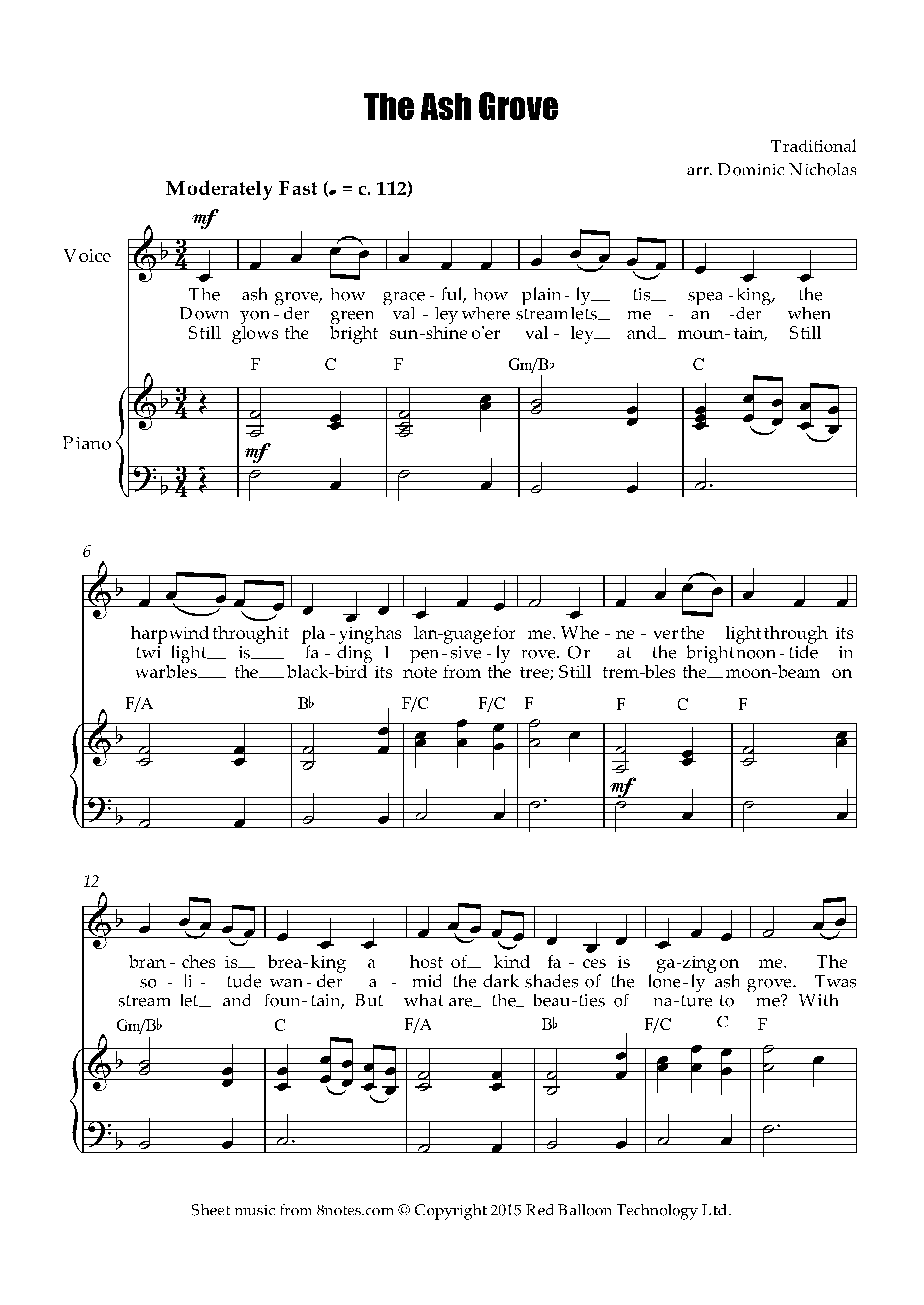 The Ash Grove (Llywn Onn) (Traditional Welsh) Sheet music for Voice ...