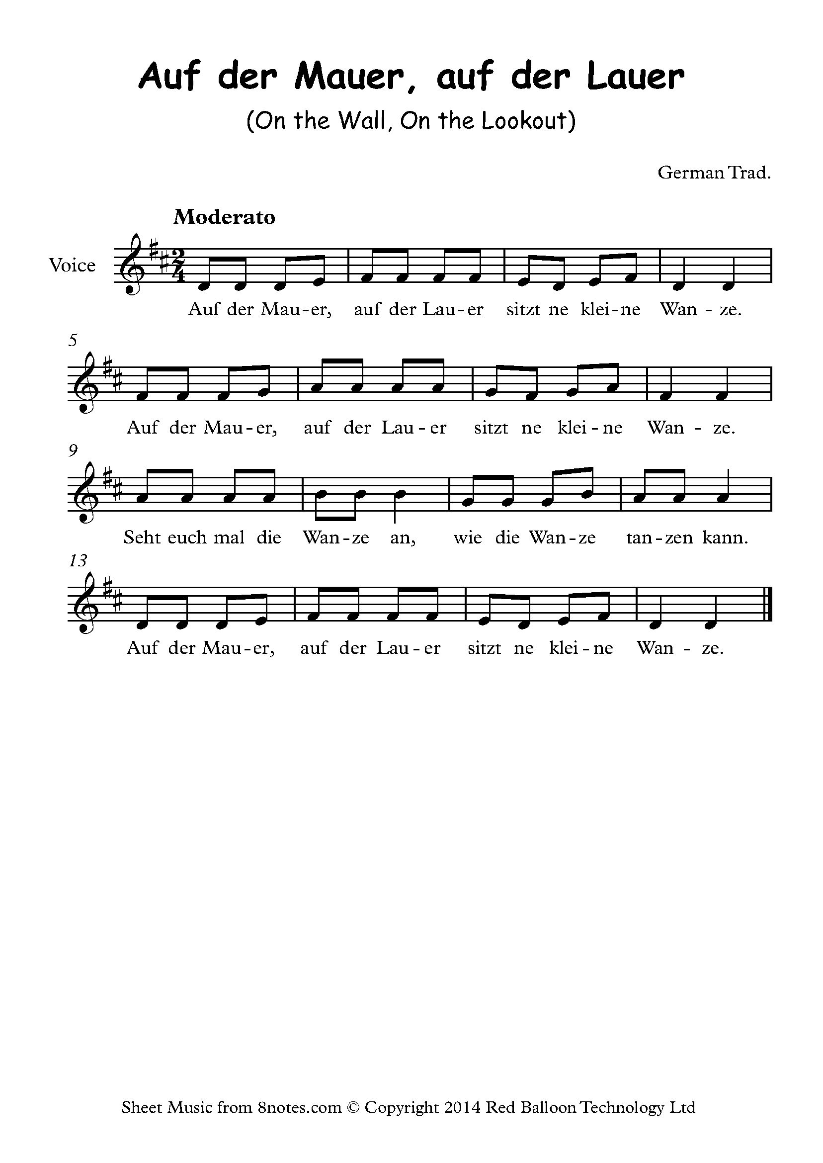 Auf der Mauer, auf der Lauer (On the Wall, On the Lookout) (German Trad ...