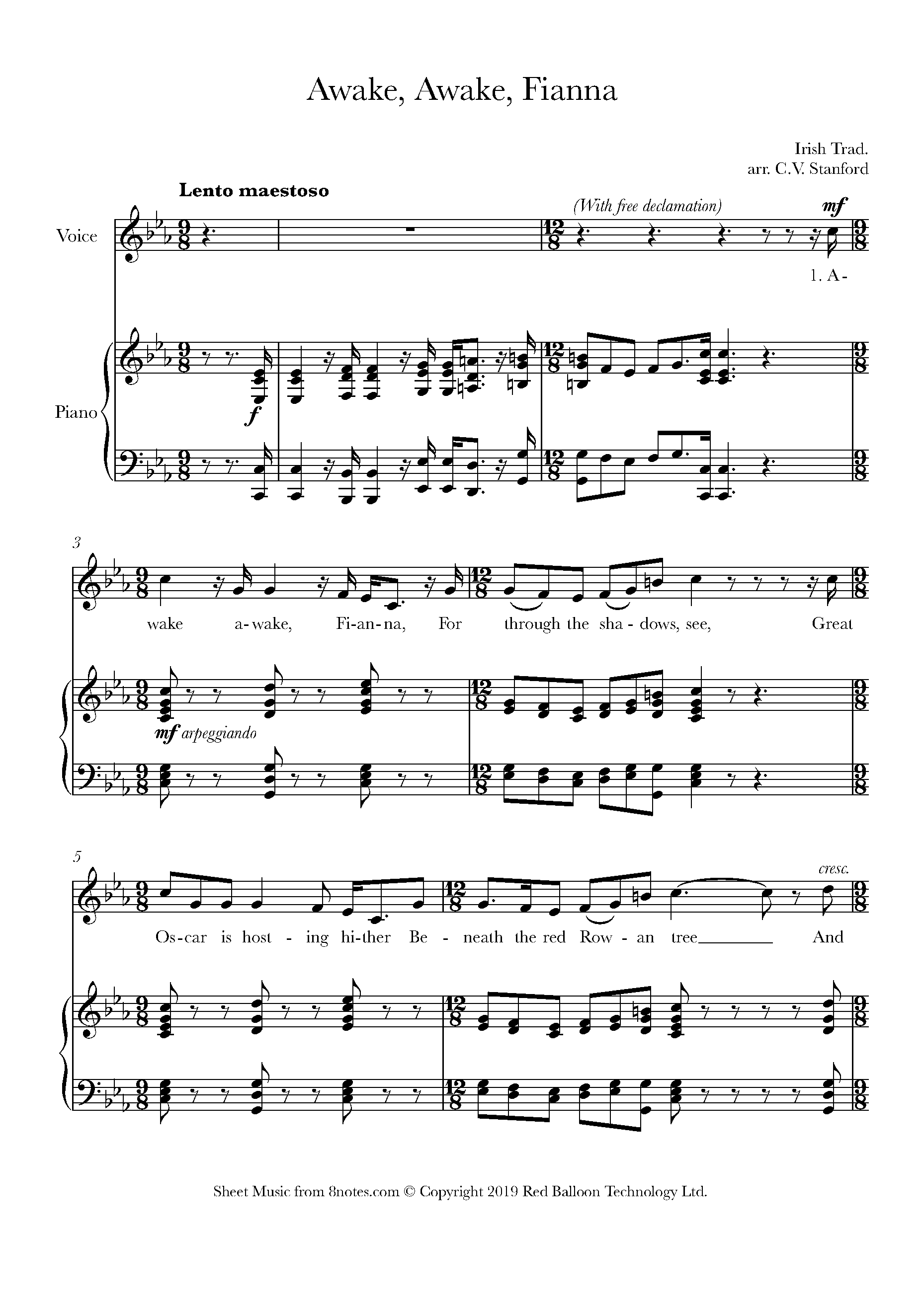Charles Stanford - Awake, Awake, Fianna (Irish Folk Song) Sheet music ...