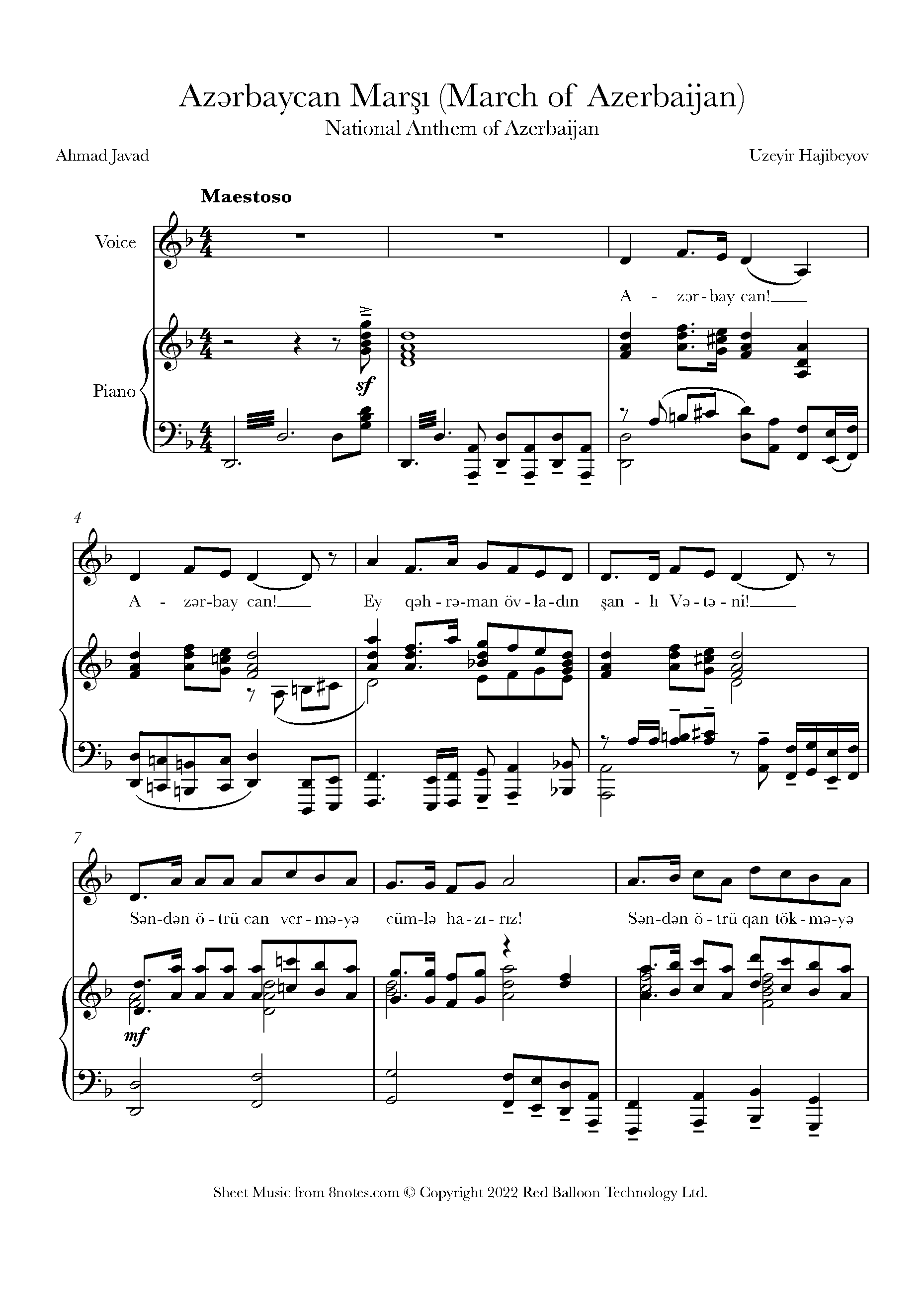 National Anthem of Azerbaijan Sheet music for Voice - 8notes.com