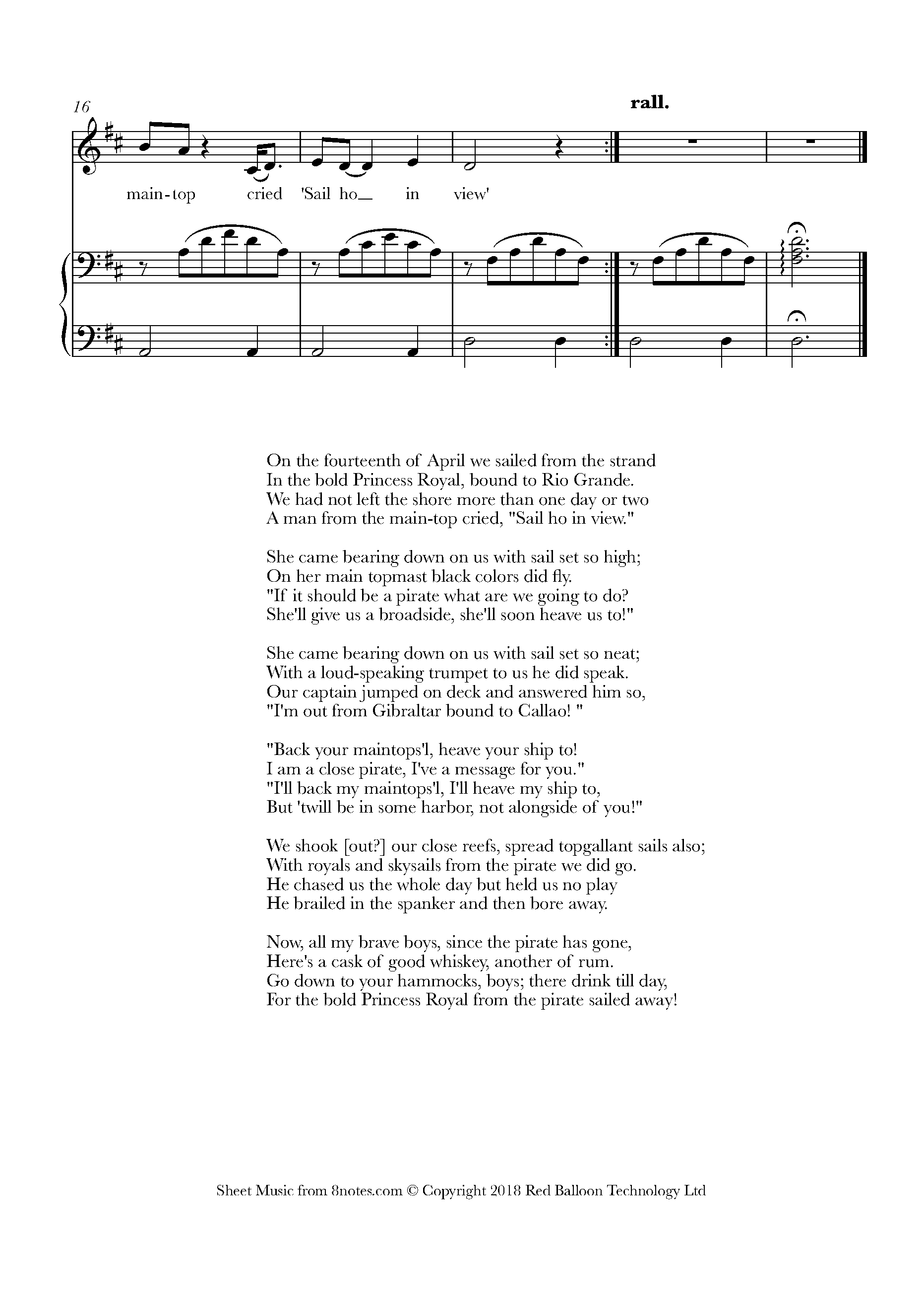 The Bold Princess Royal Sheet music for Voice - 8notes.com