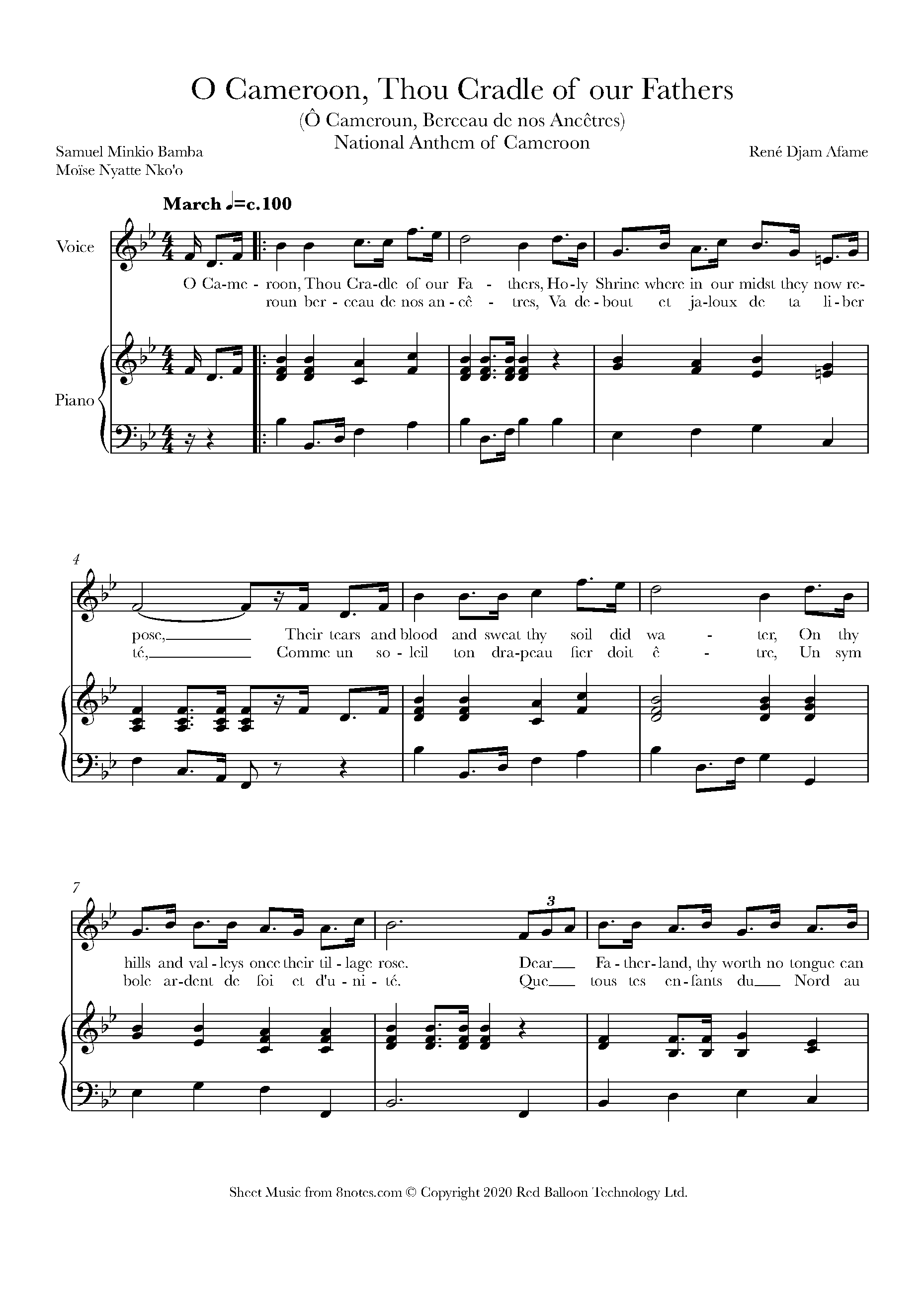 O Cameroon, Thou Cradle of our Fathers (Cameroon National Anthem) Sheet ...