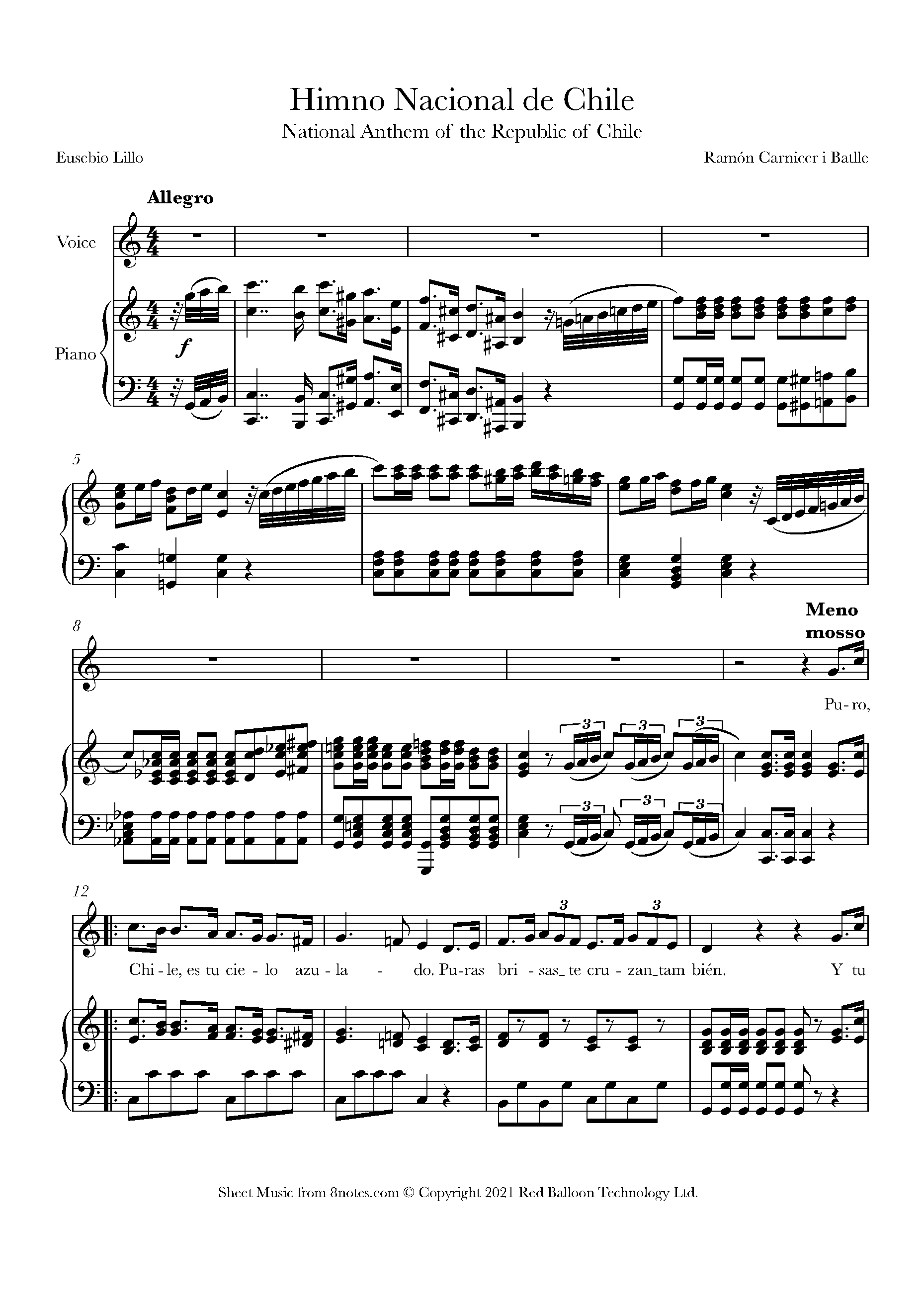 ramón Carnicer Himno Nacional De Chile Chile National Anthem Sheet