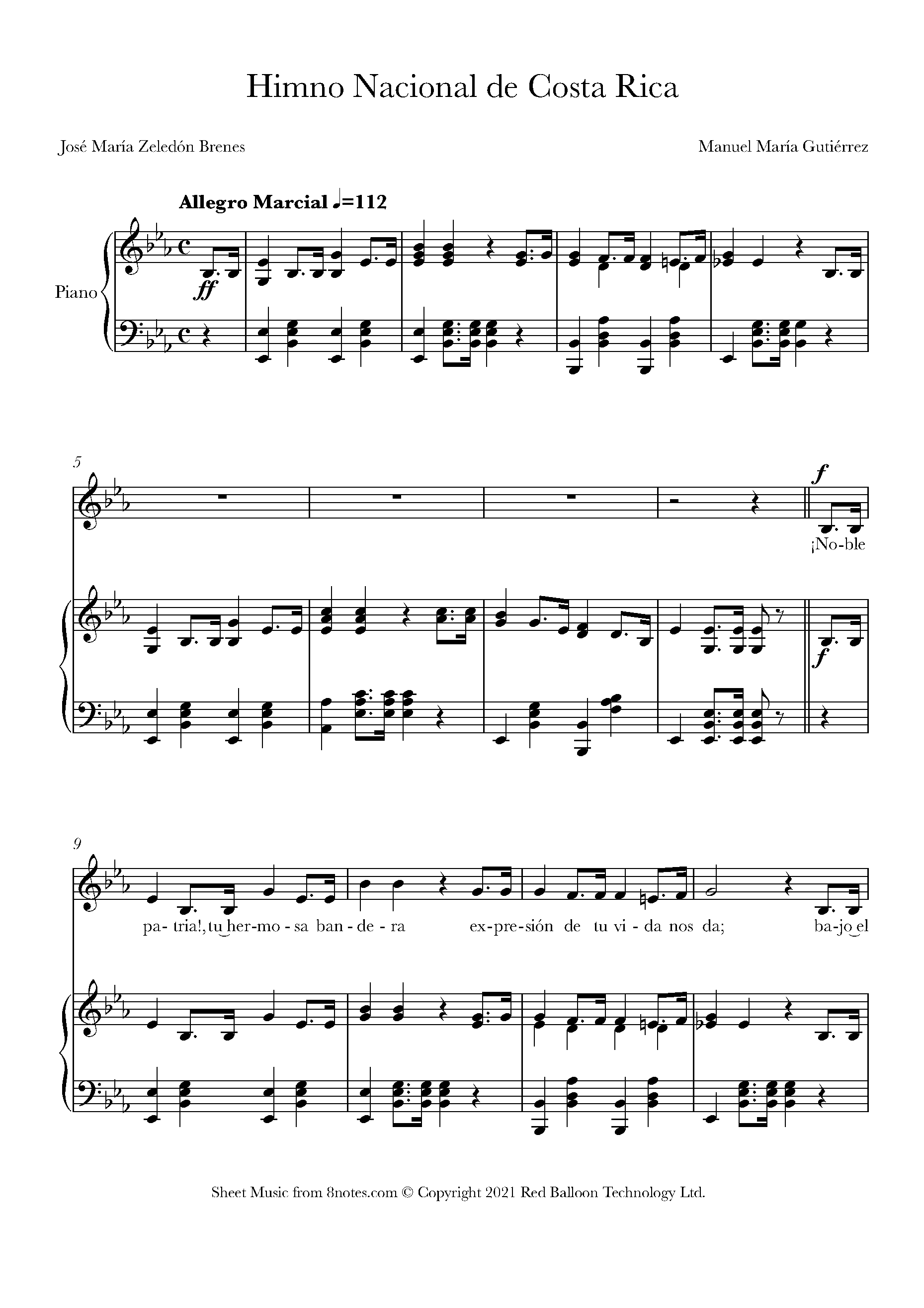 Himno Nacional de Costa Rica (Costa Rican National Anthem) Sheet music ...