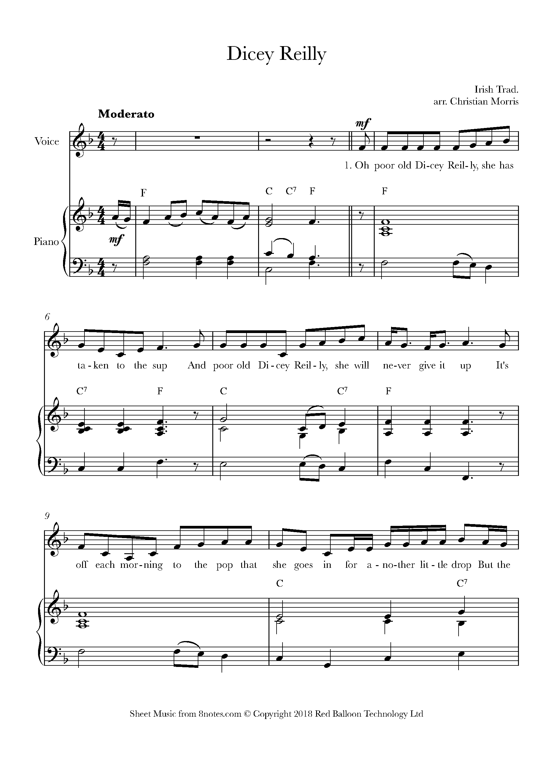 Dicey Reilly Sheet music for Voice - 8notes.com