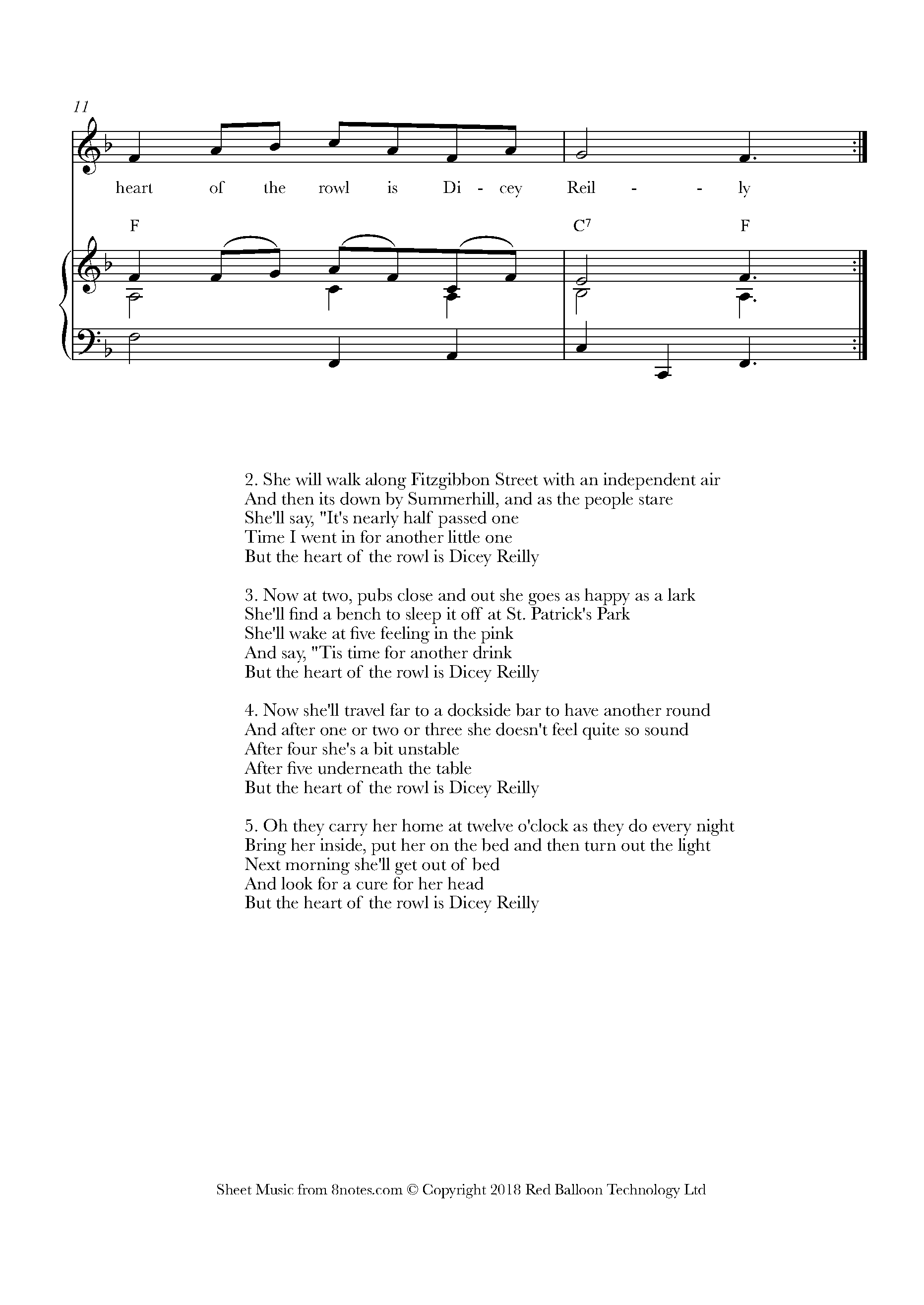 Dicey Reilly Sheet music for Voice - 8notes.com