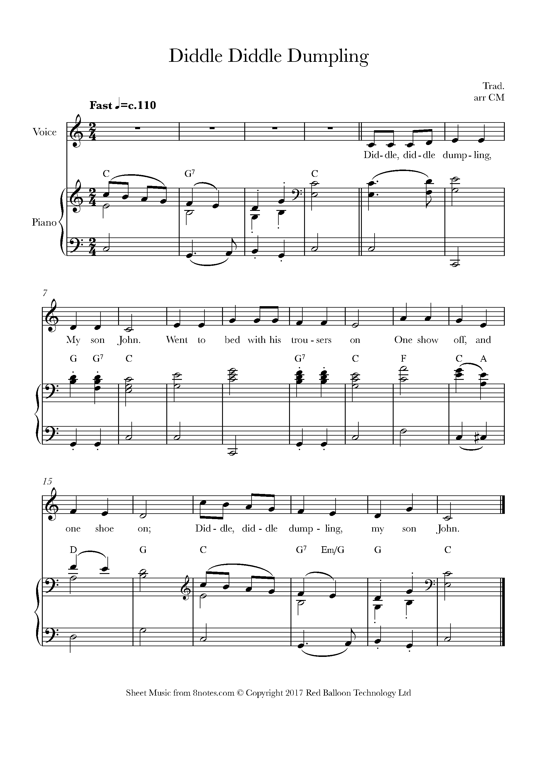 Diddle Diddle Dumpling Sheet music for Voice - 8notes.com