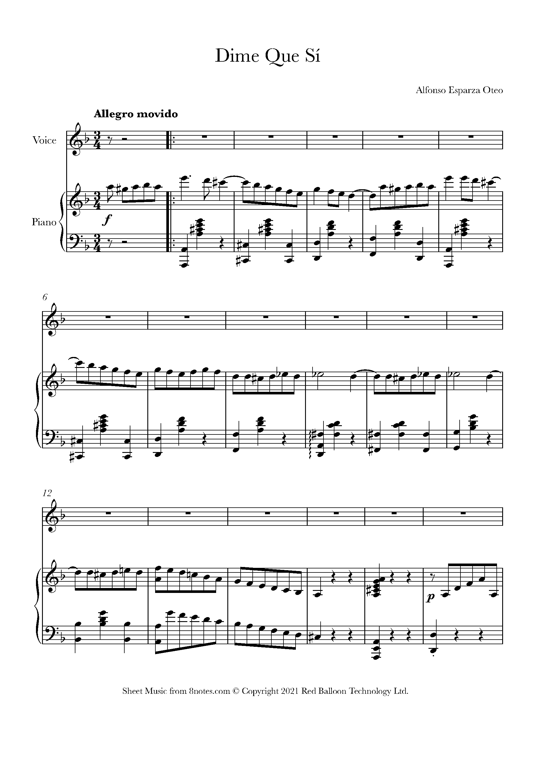 Alfonso Esparza Oteo - Dime Que Si Sheet music for Voice - 8notes.com