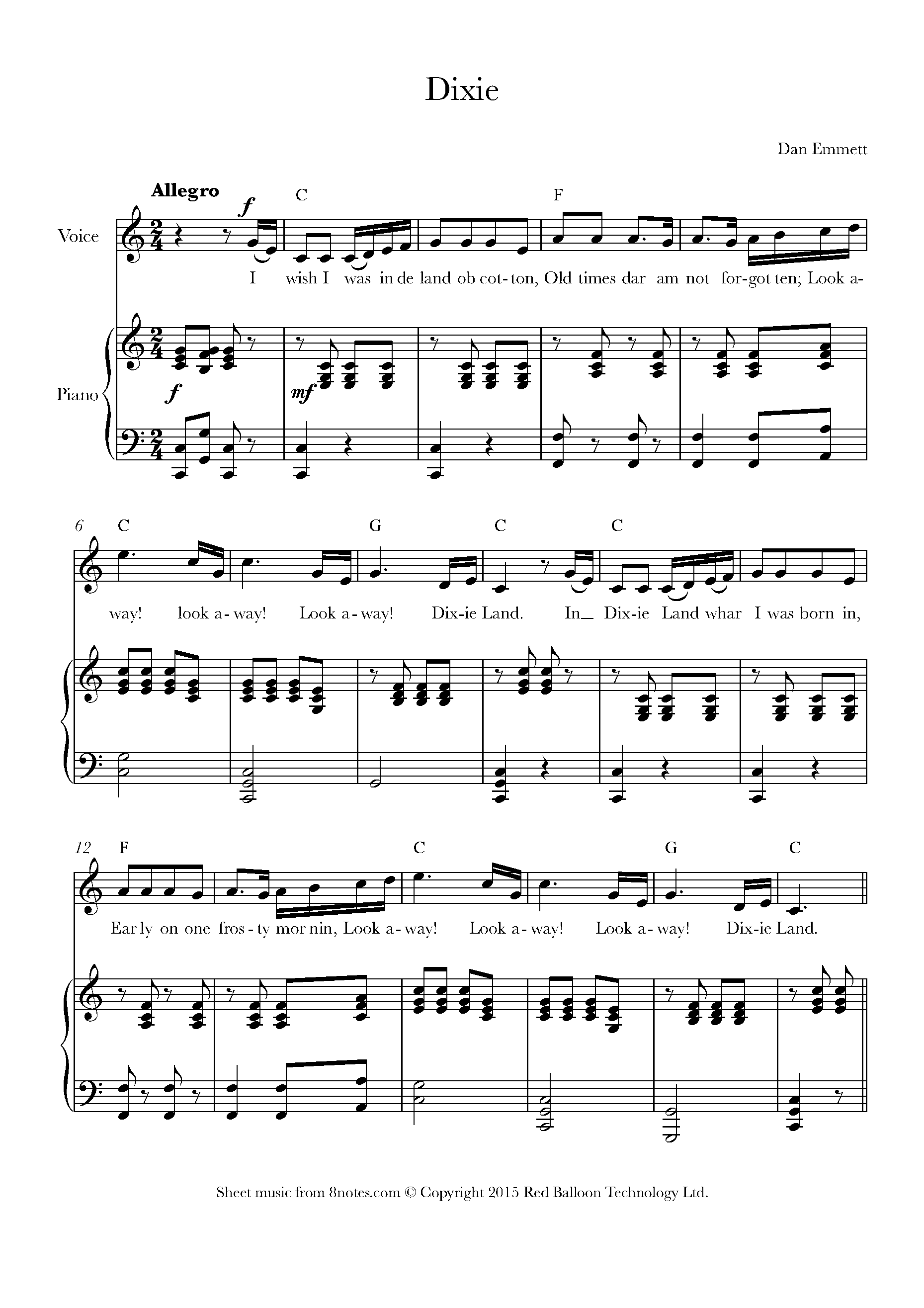 Dixie Sheet music for Voice - 8notes.com