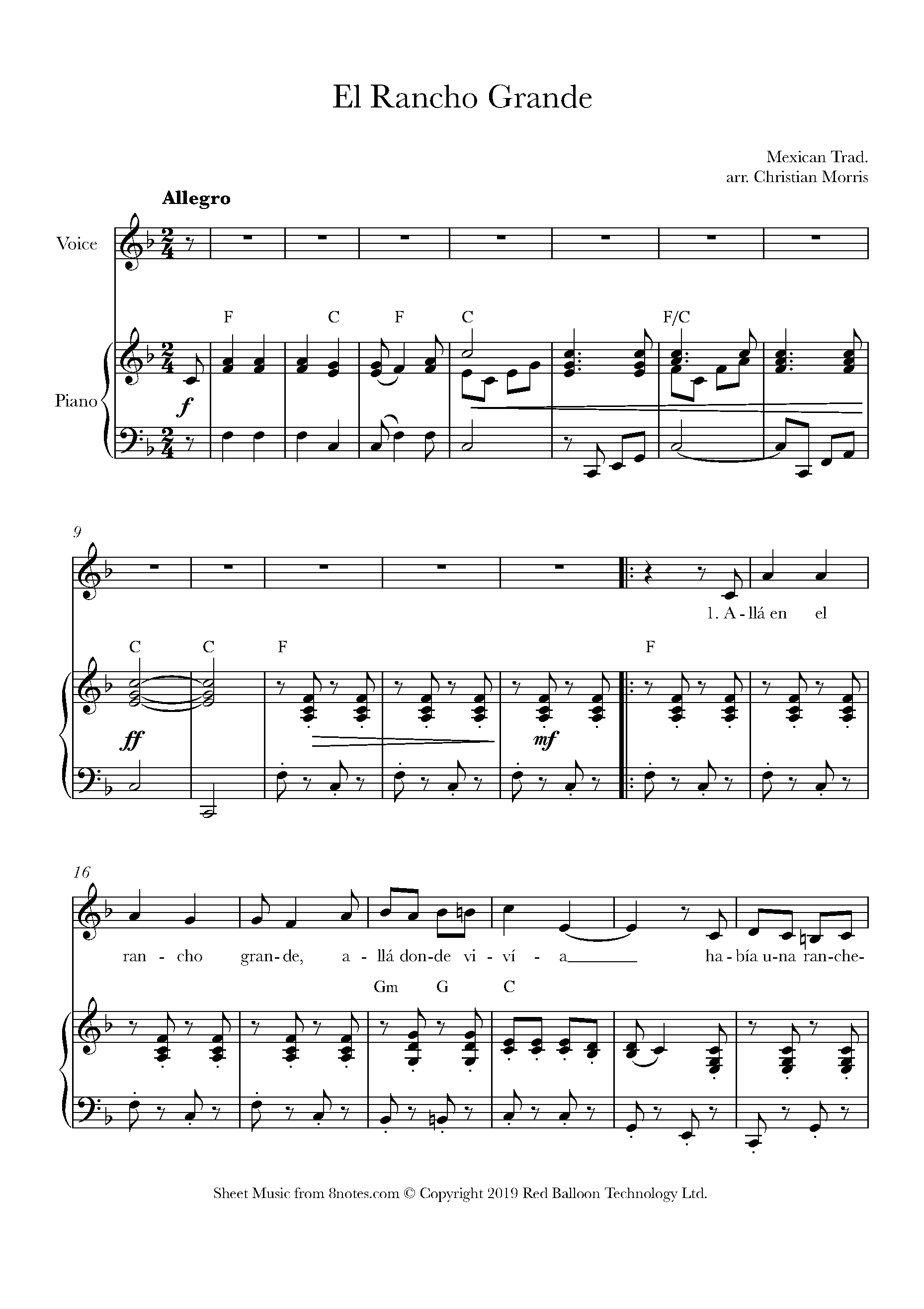 El Rancho Grande (Mexican Trad.) Sheet music for Voice - 8notes.com
