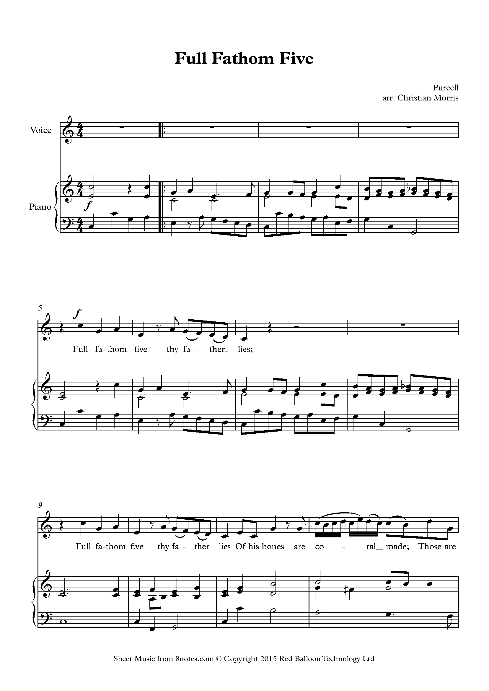 Purcell - Full Fathom Five (from The Tempest) Sheet music for Voice ...