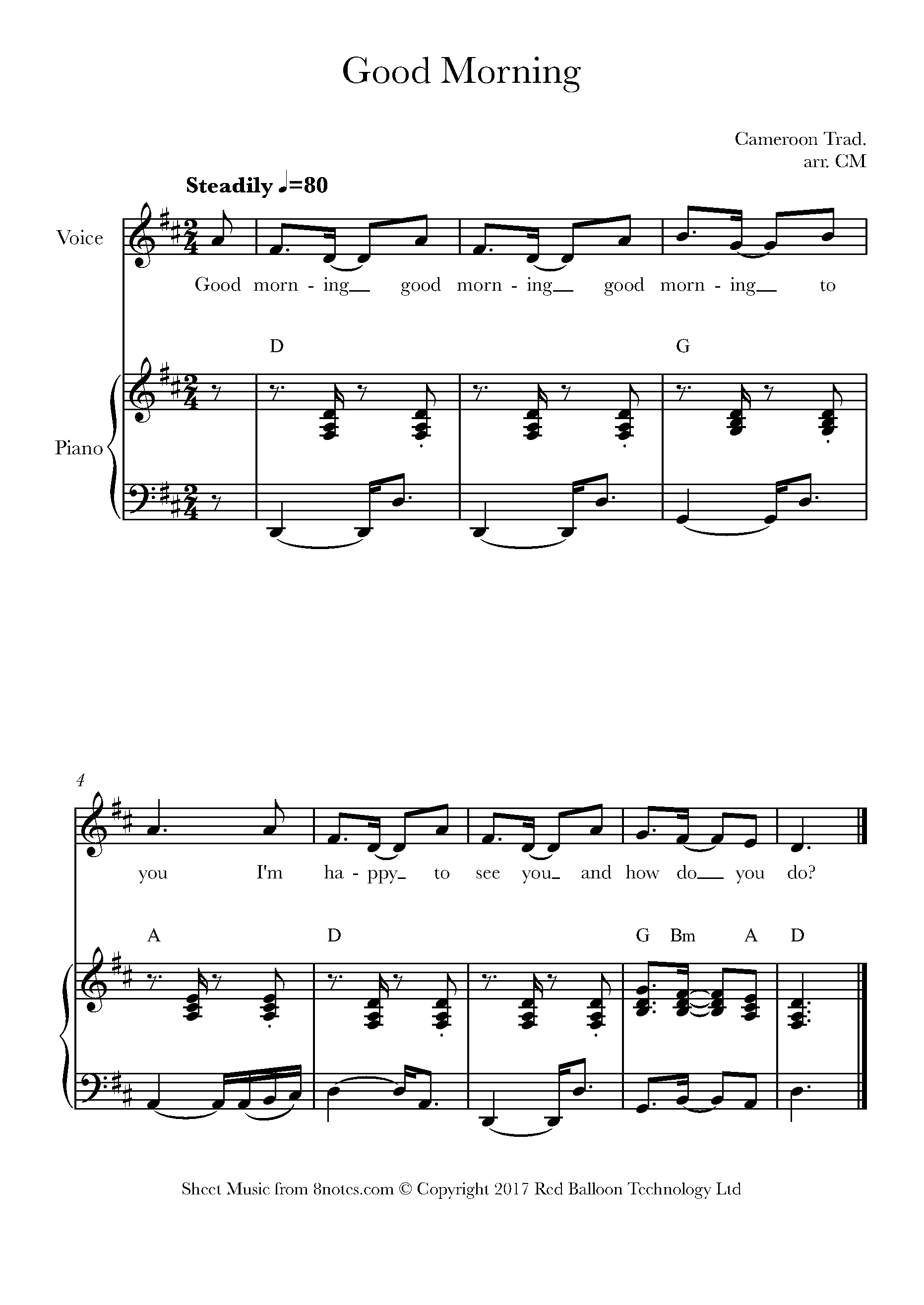 Good Morning (Cameroon Trad.) Sheet music for Voice - 8notes.com